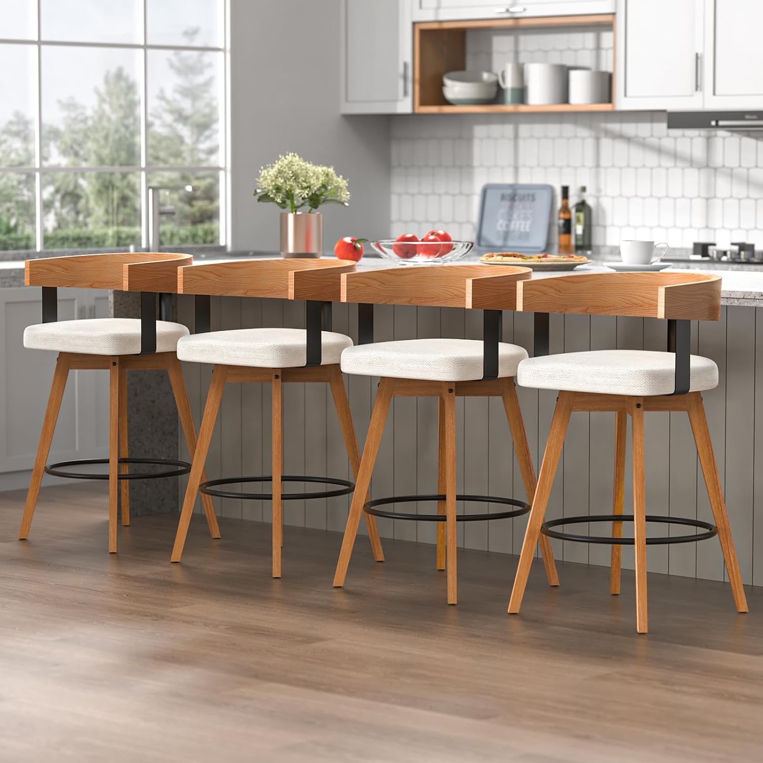 Amazon.com: Madaha Counter Height Bar Stools Set of 4 Modern Wooden ...