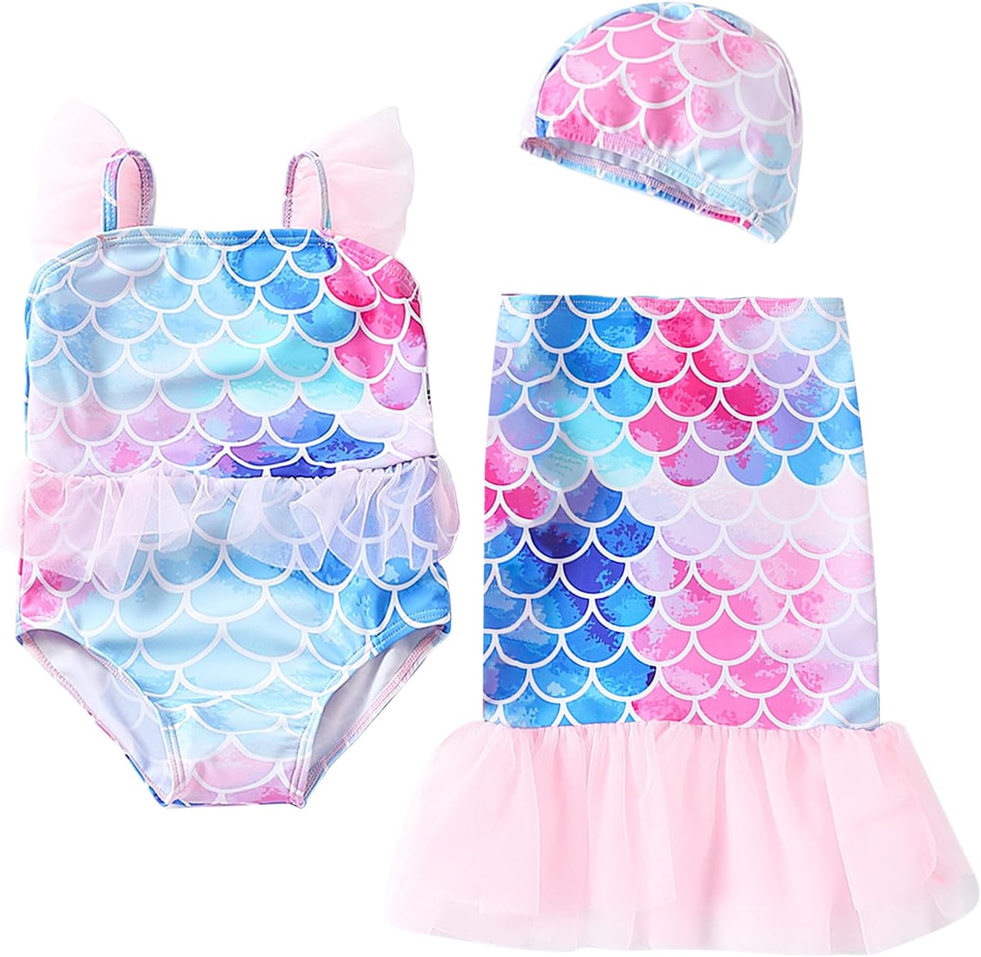 Amazon.com: Rumyve Swimwear Set, Girls Swimsuit 3 Piece Set, Swim Cap ...