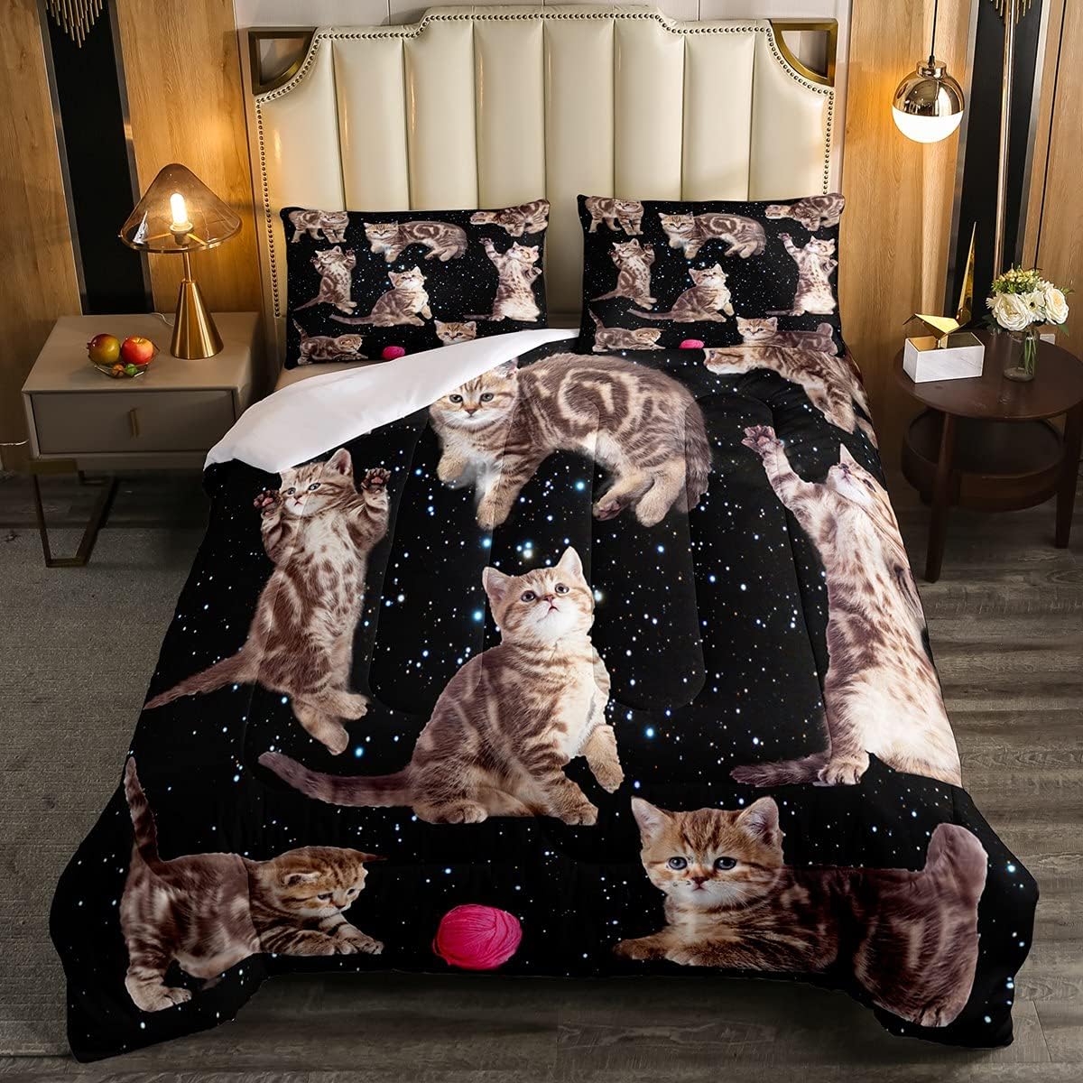 Amazon.com: Feelyou Cute Cat Comforter Kids Cartoon Galaxy Bedding Set ...