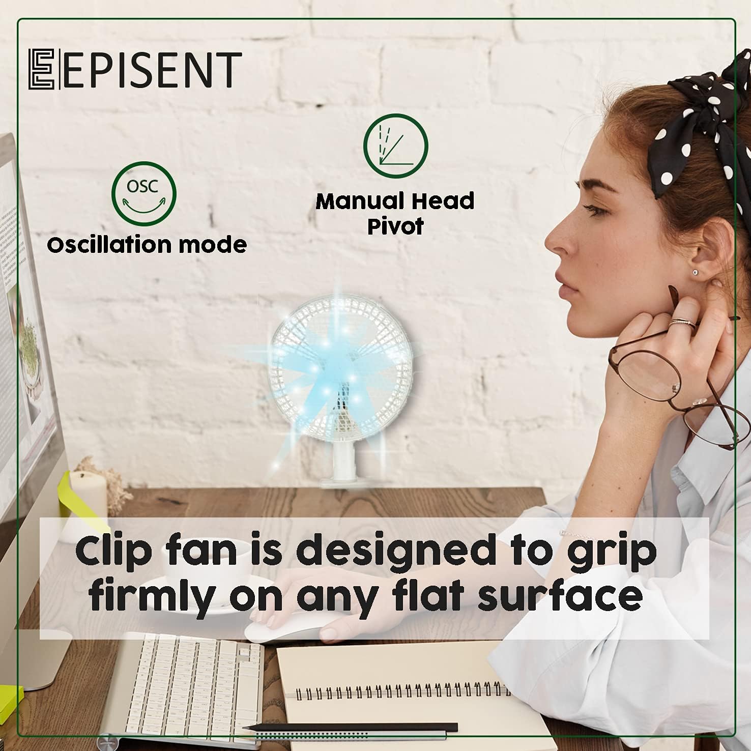 Buy EPISENT Desk Fan - White, 2 In 1 Stand, Clip-on Desk - Desk Clip ...