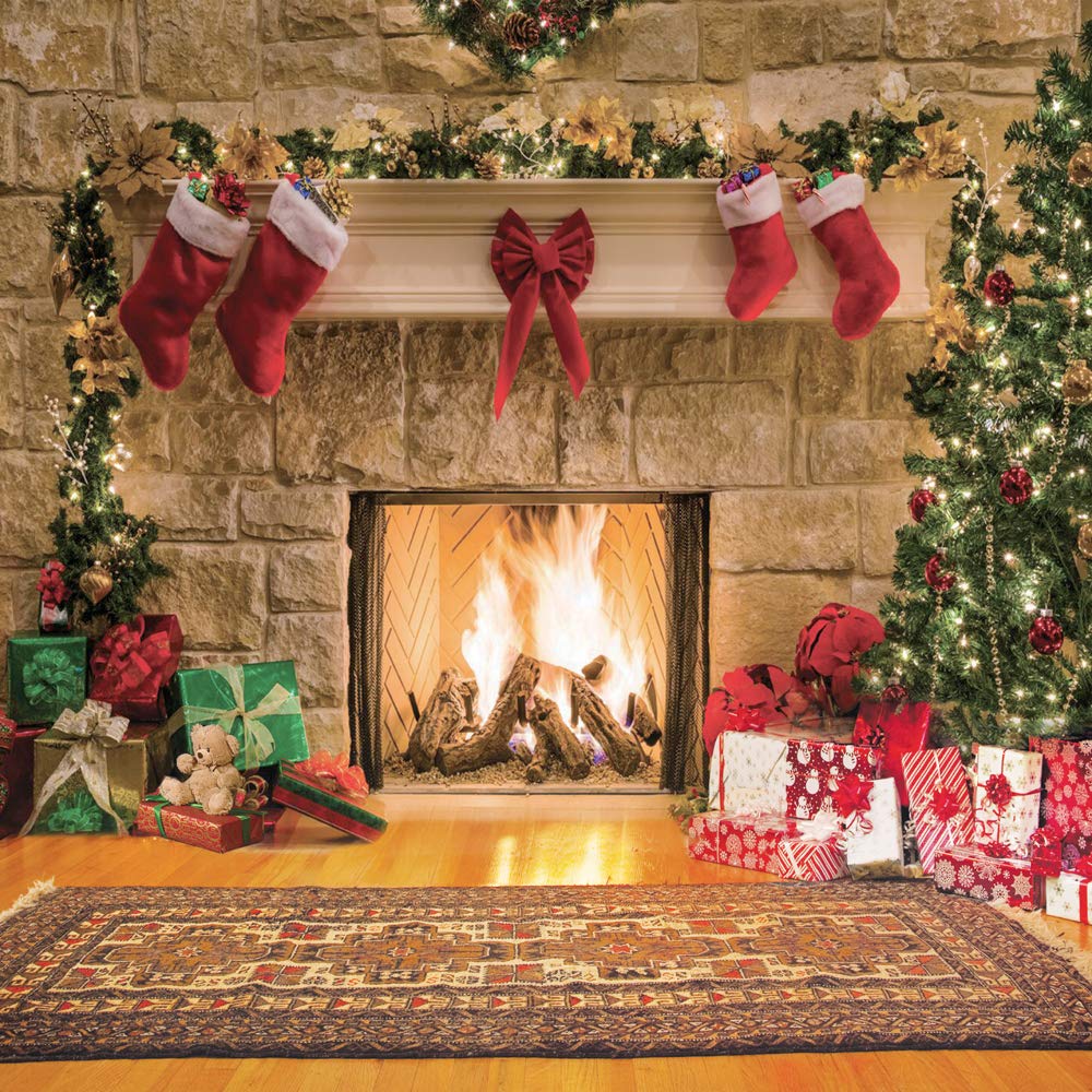 Christmas Stockings Fireplace Wallpaper