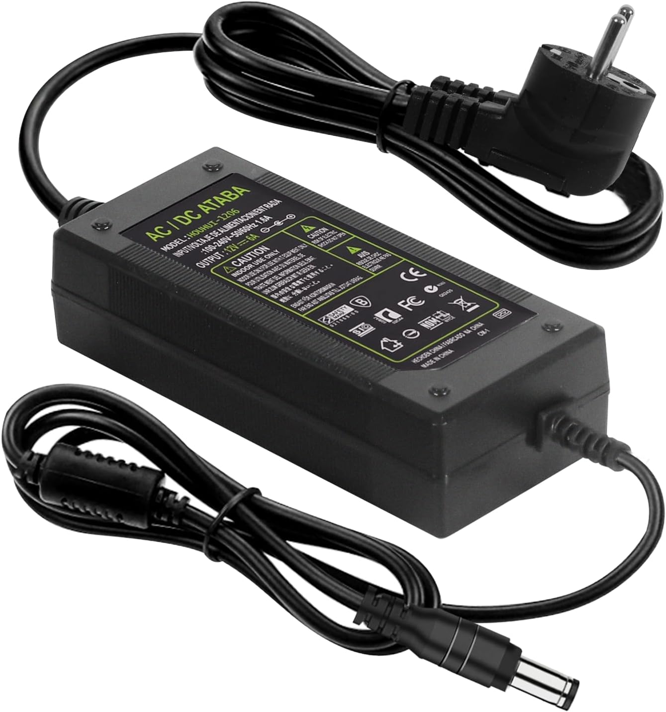 HOUHUI 12V 6A Power Supply Adapter, AC 100-240V to DC 12 Volt 6 Amp 72W ...