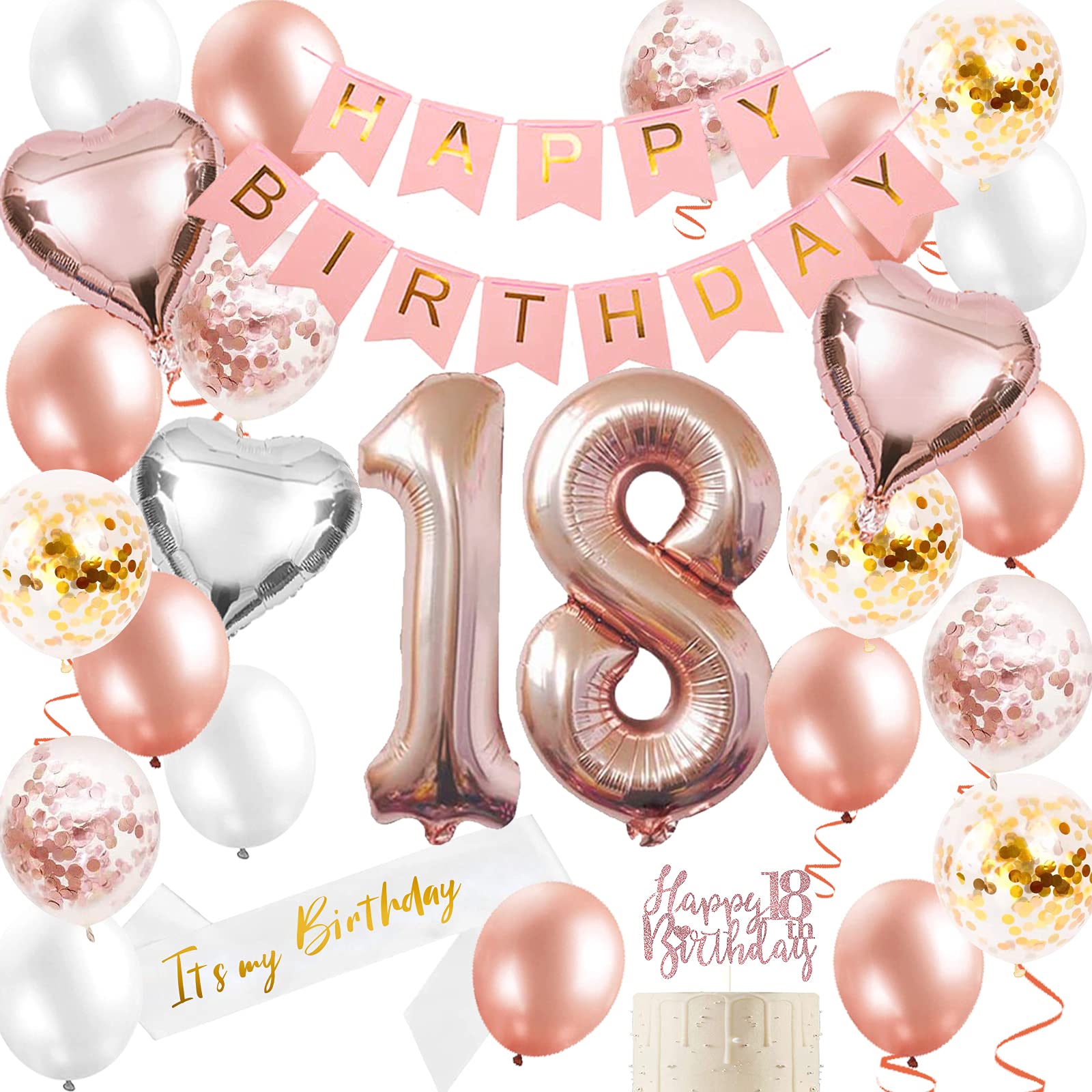 Buy Happy 18th Birthday Party Decorations for Her Rose Gold, Jumbo ...