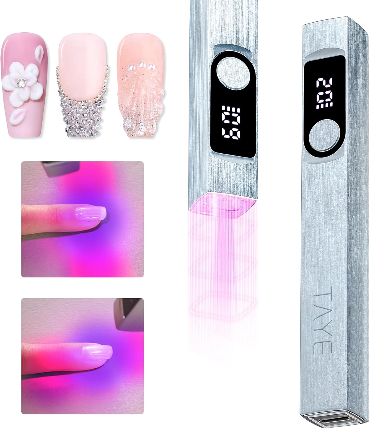 Amazon.com : TAYE UV+LED Dual Light Source Mini UV Light for Gel Nails, LED Screen Handheld U V ...