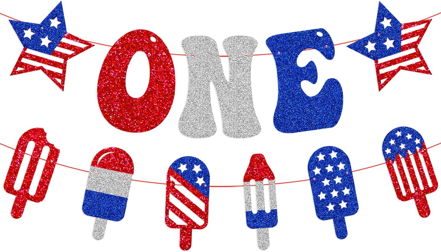 Amazon.com: Independence Day One Birthday Banner 4th of July 1st Bday ...