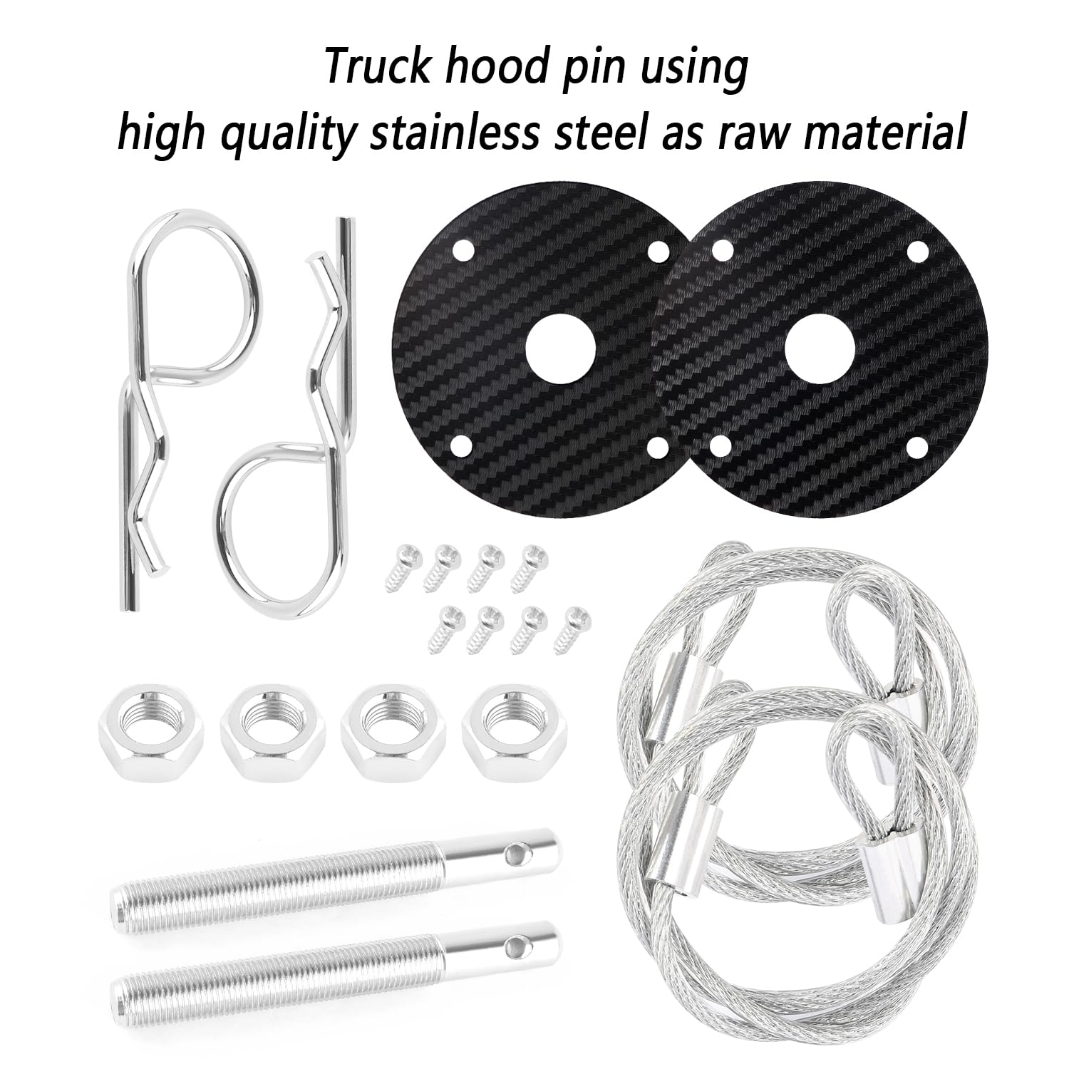 Snapklik.com : Stainless Steel Car Hood Pins Kit - New Upgrade Carbon ...