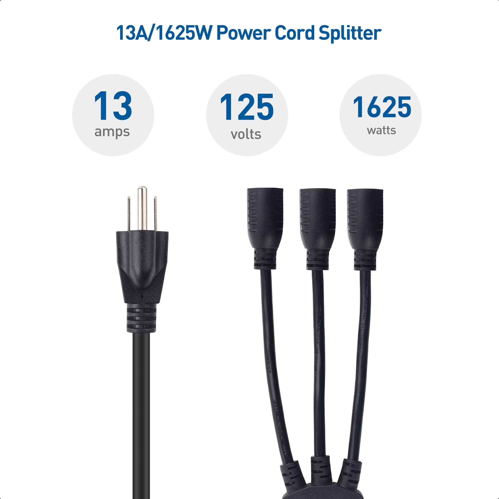 Snapklik.com : 2-Pack 3 Outlet Power Splitter Cord 1.5 Ft, ETL Listed ...