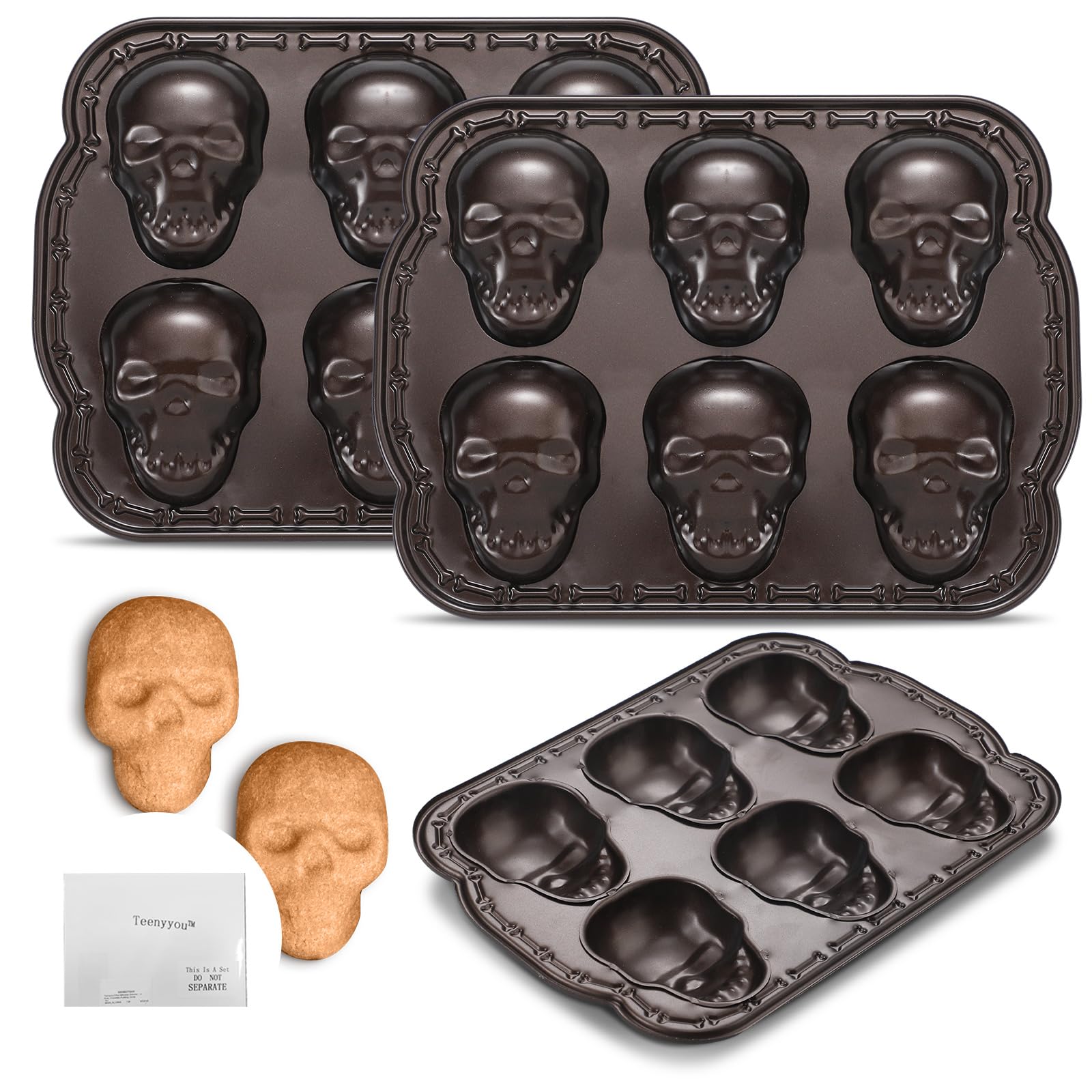 Amazon.com: Teenyyou 2 Pcs Halloween Skull Baking Pan 6 Cavities 3D ...