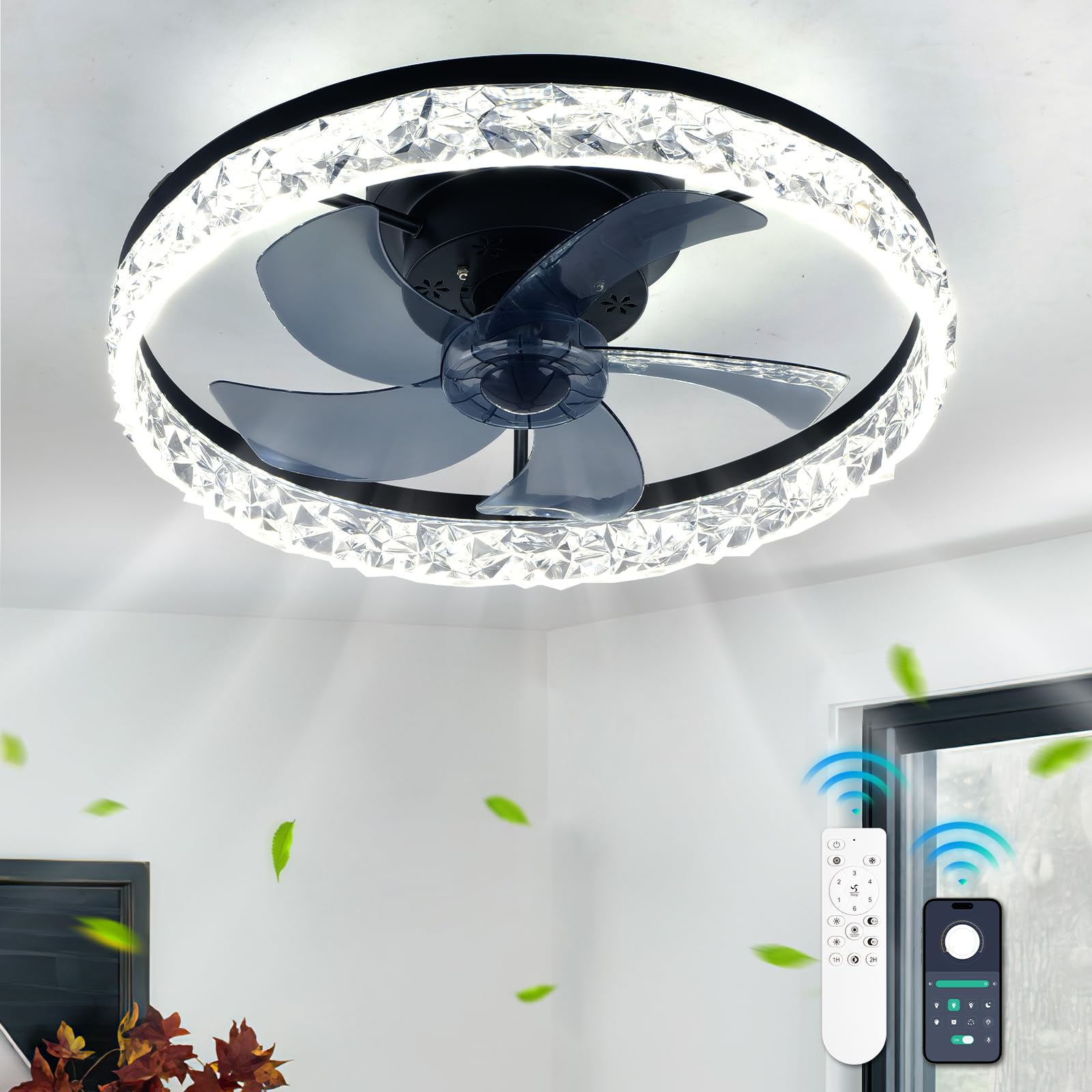 diisunbihuo 20" Modern LED Ceiling Fan with Lights Dimmable Acrylic ...