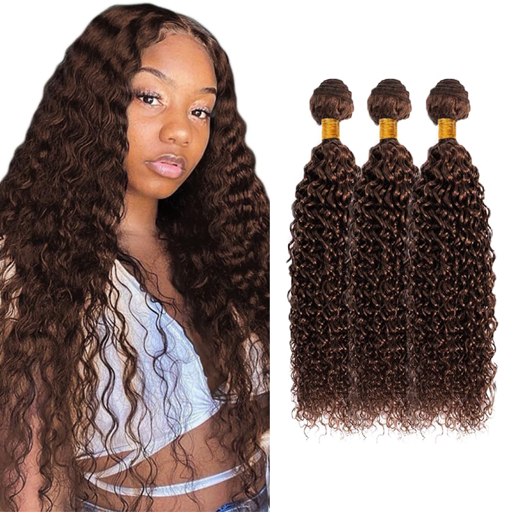 Amazon.com : 24 26 28 inch Brown Human Hair Bundles #4 Kinky Curly ...
