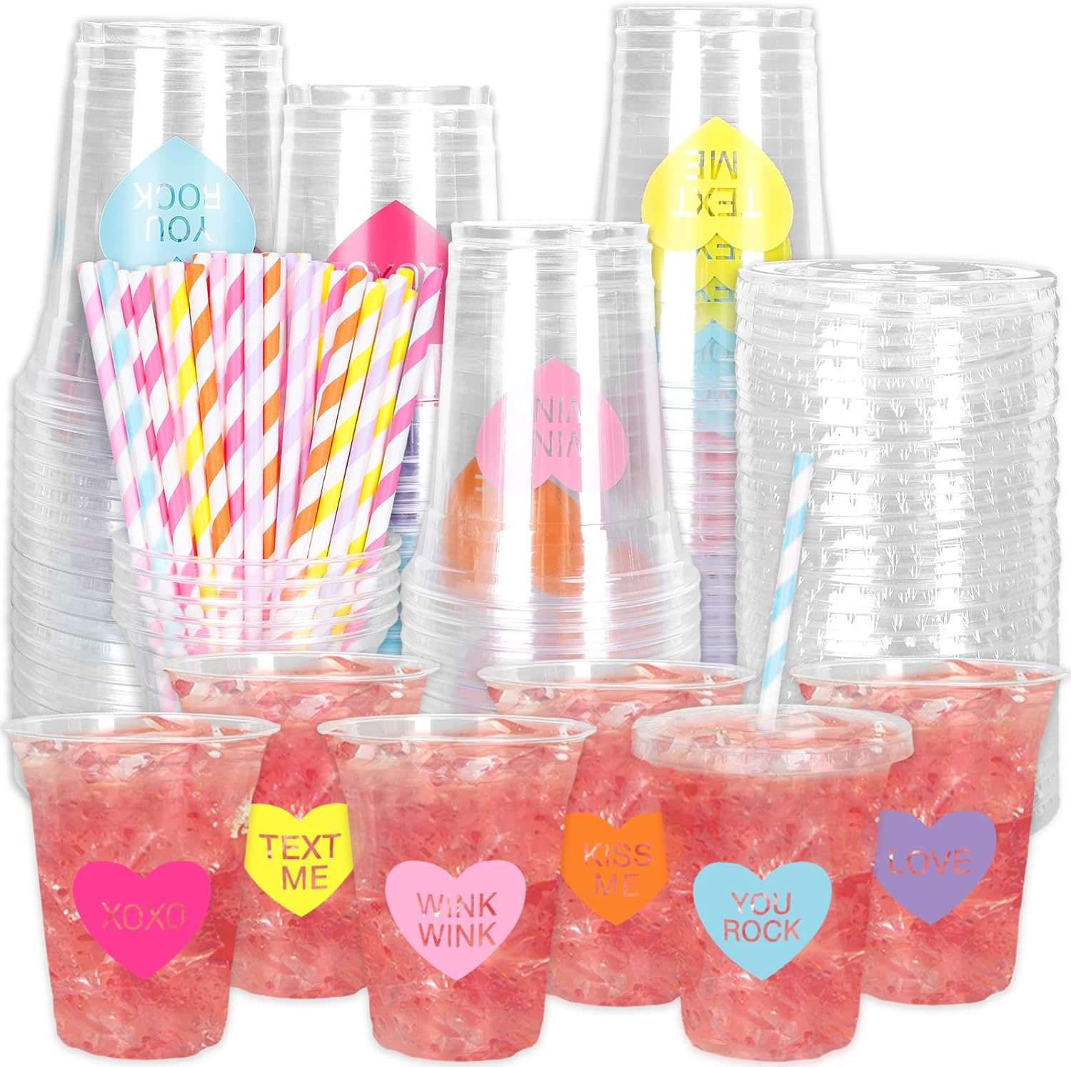 Amazon.com: Whaline 60Pcs Valentine's Day Disposable Plastic Cups with ...