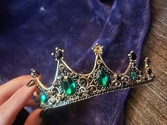 Amazon.com: FRCOLOR Baroque Crown Green Rhinestone Crown Vintage Queen ...