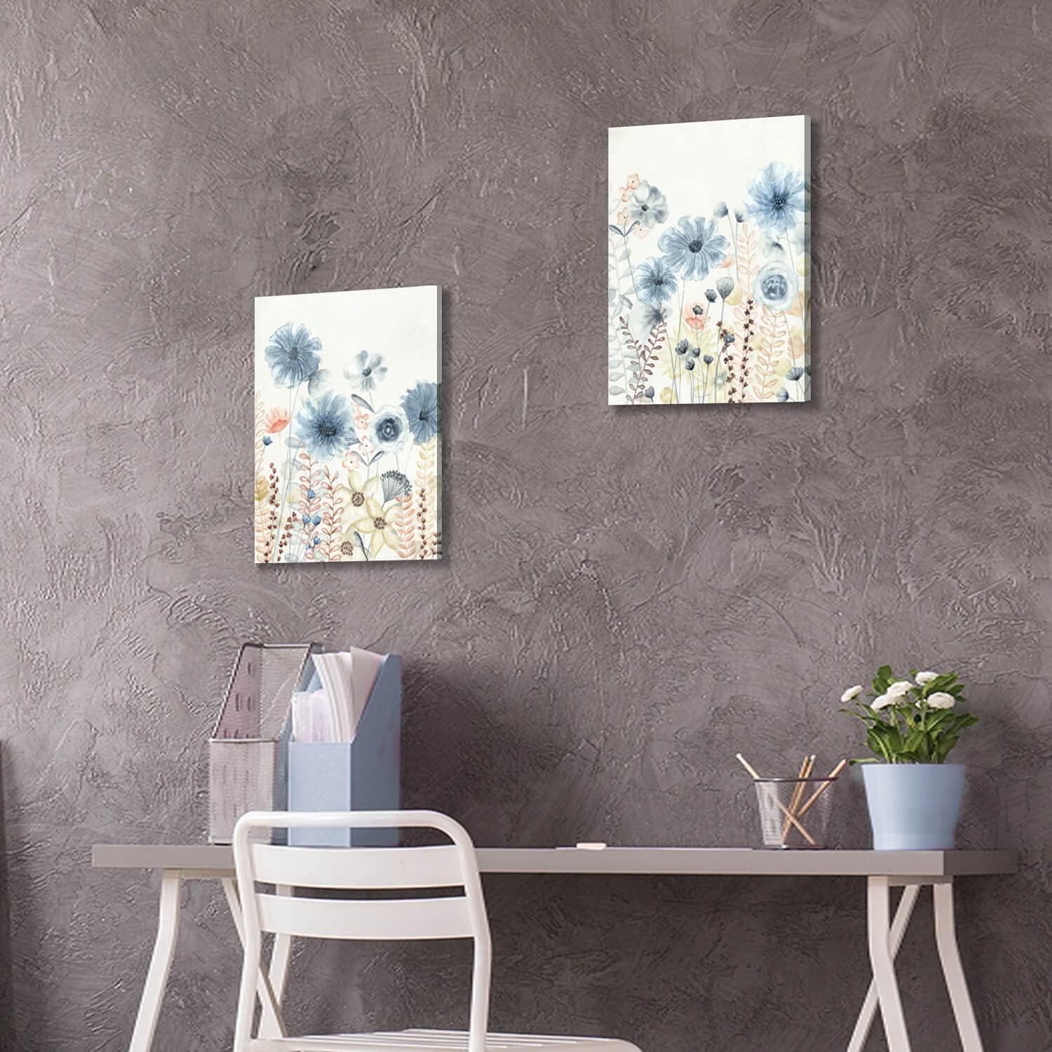 UTOP-art Abstract Flower Painting Wall Art: Modern Blue Floral ...