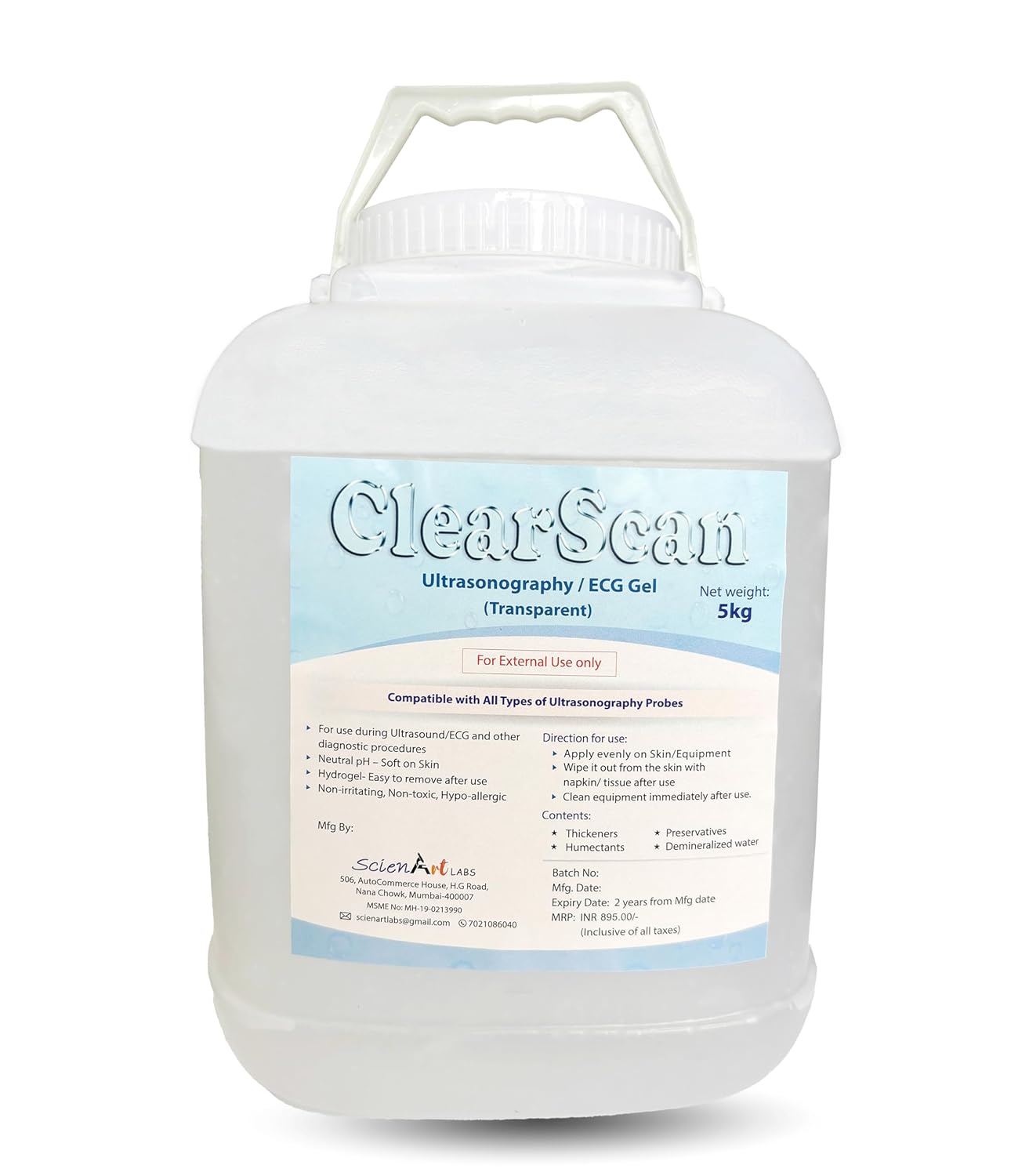 ClearScan Ultrasound Gel/Sonography Gel/ECG Gel/Physiotherapy Gel- 5 Kg ...