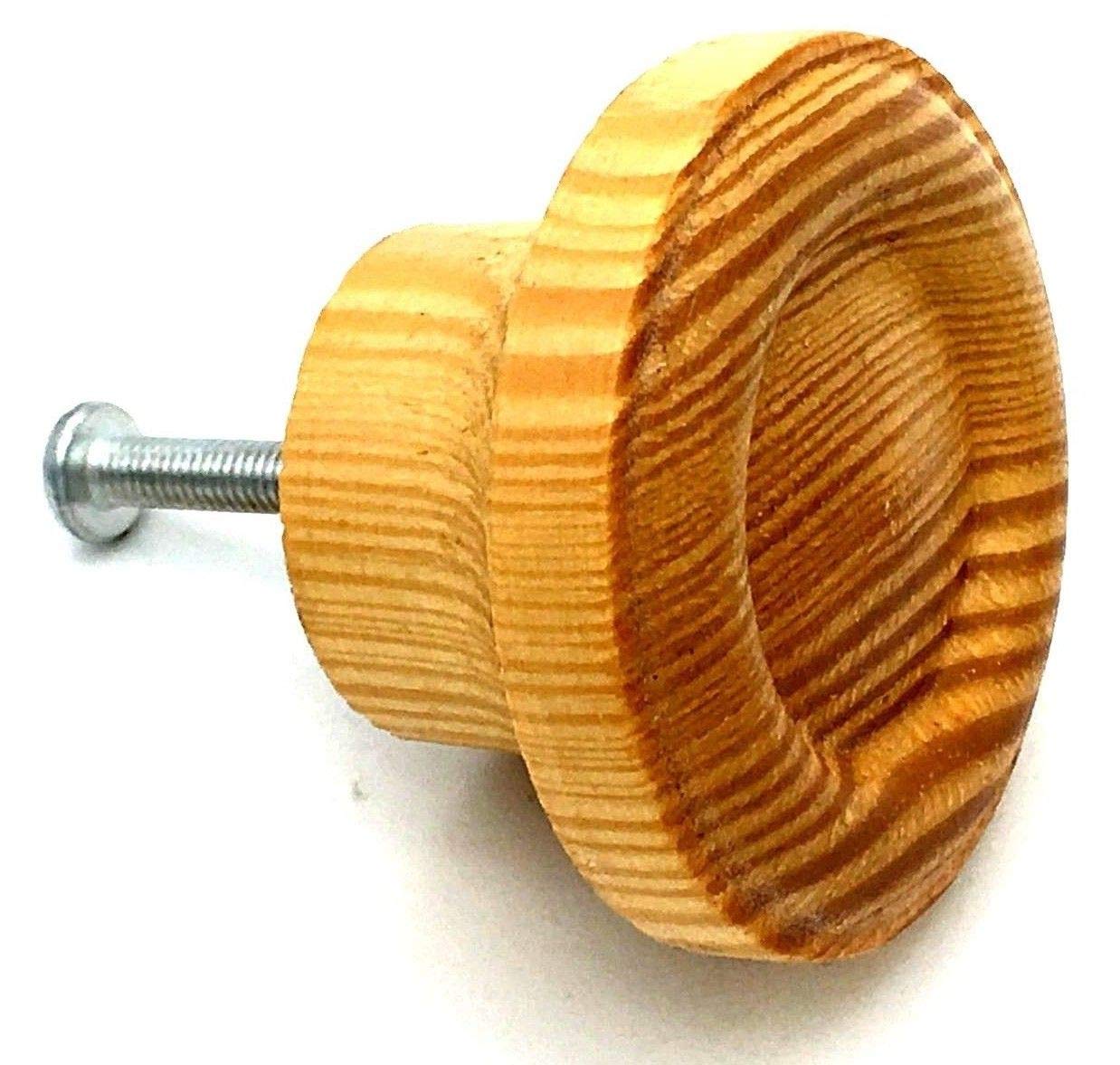 6 x Pine KNOBS 44mm Sculpt Ring Wooden Cupboard Door Cabinet Drawer ...
