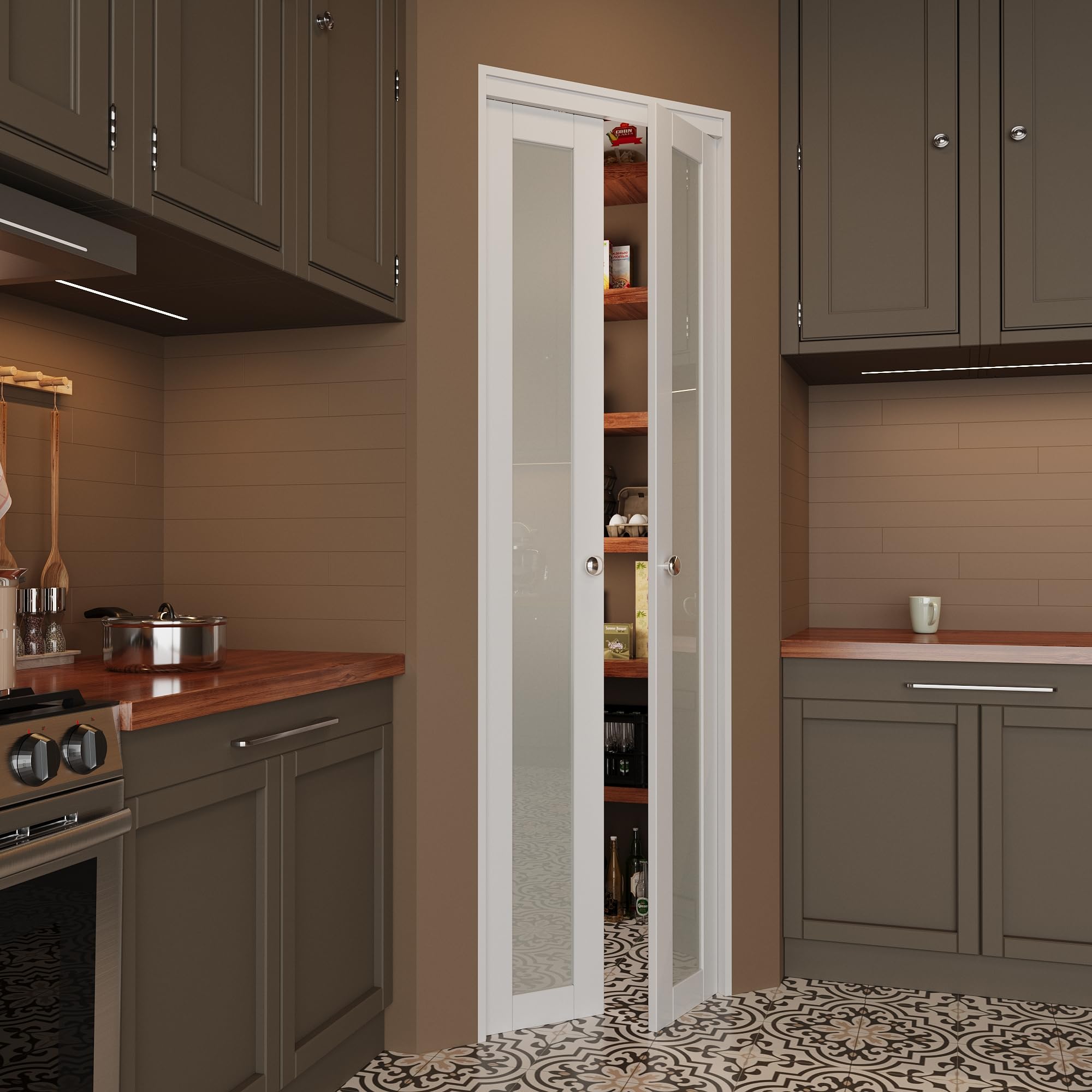 JUJUBON Pivot French Doors for 24" x 80" Opening, Frosted Glass Panel ...