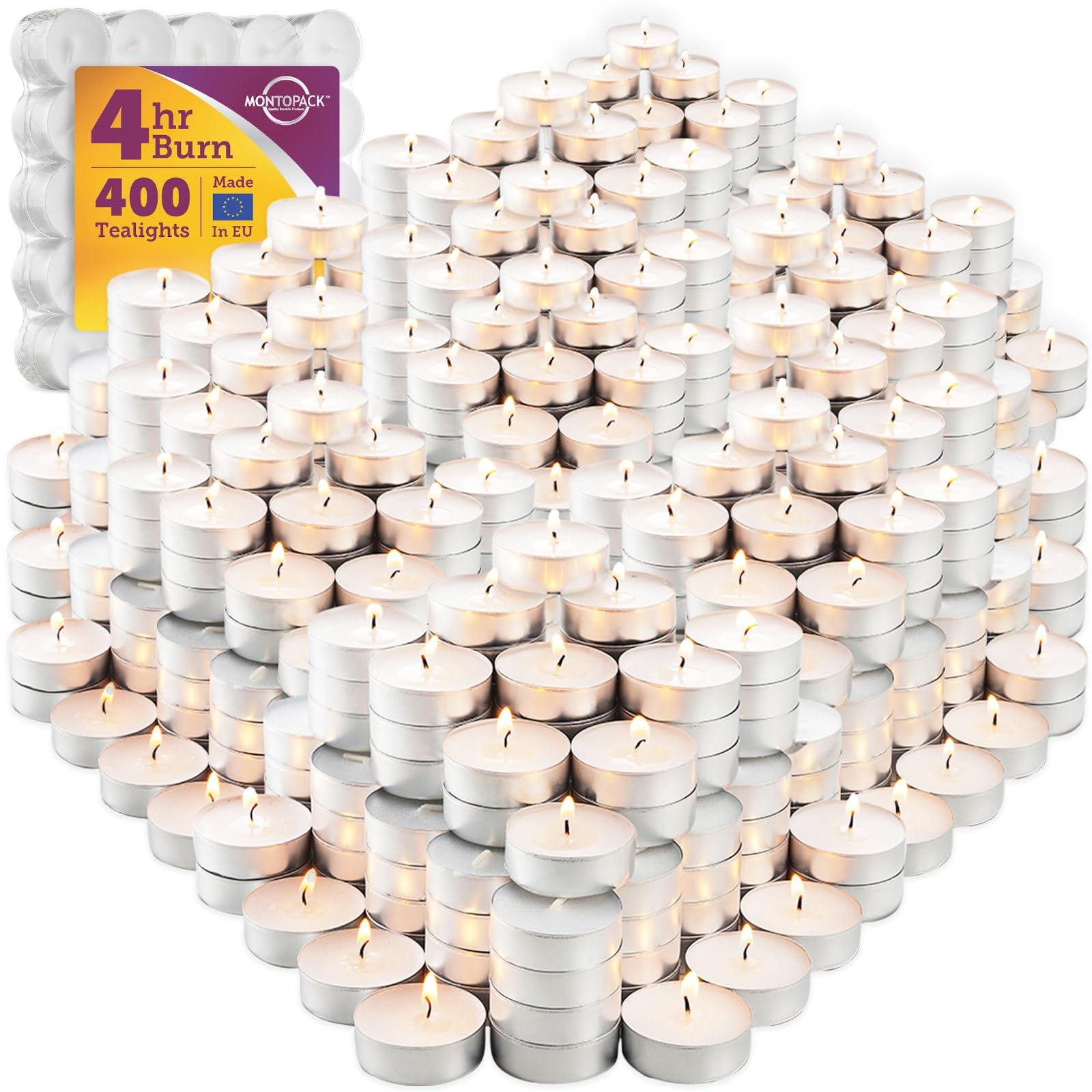 Amazon.com: MontoPack Unscented Tea Light Candles 400 Pack | 4 Hours ...