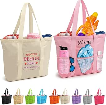 Amazon.com: Personalized Beach Bags Customized Mesh Beach Tote for ...