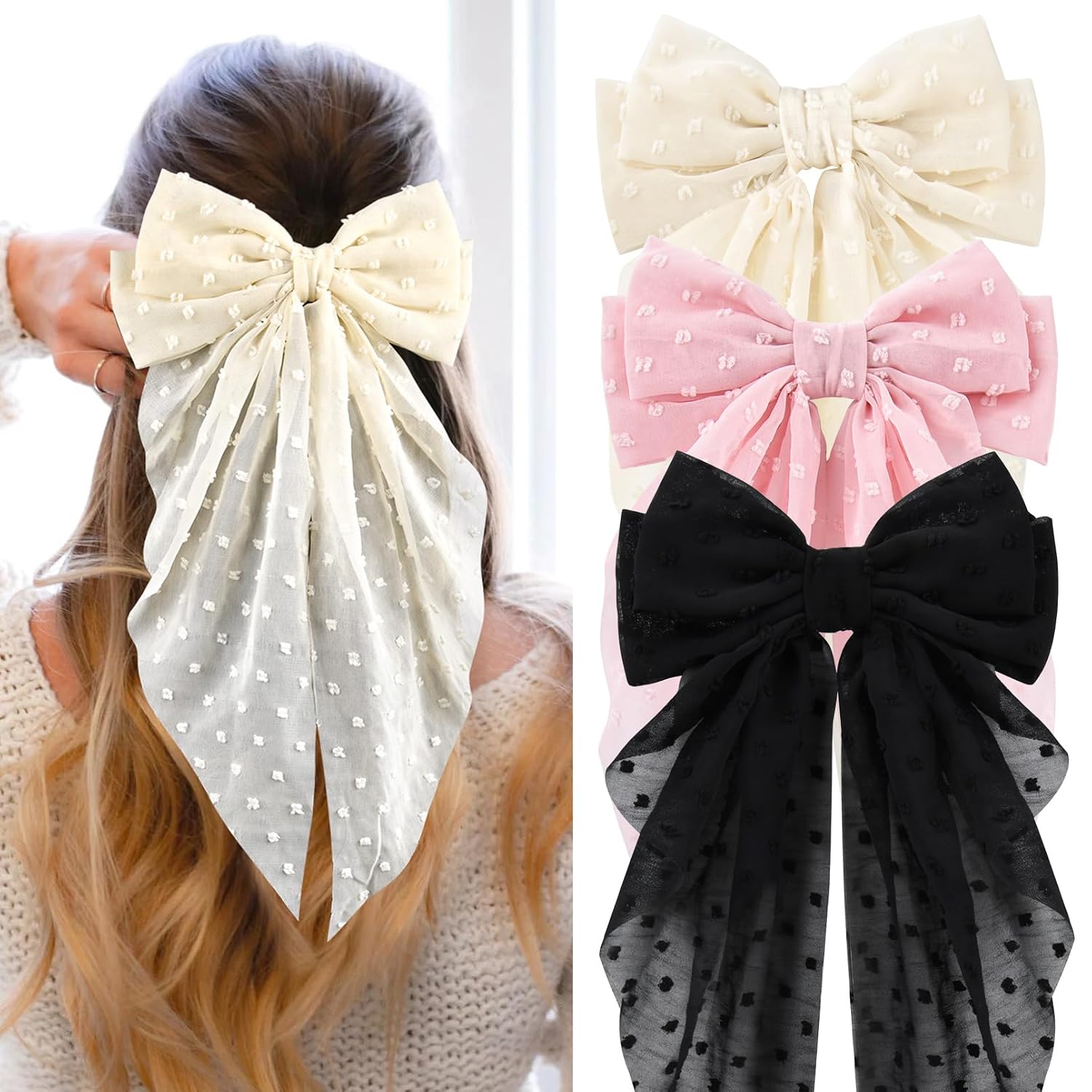 Amazon.com : Large Hair Bows for Women,CEELGON 4 PCS Big Bow Clips for ...