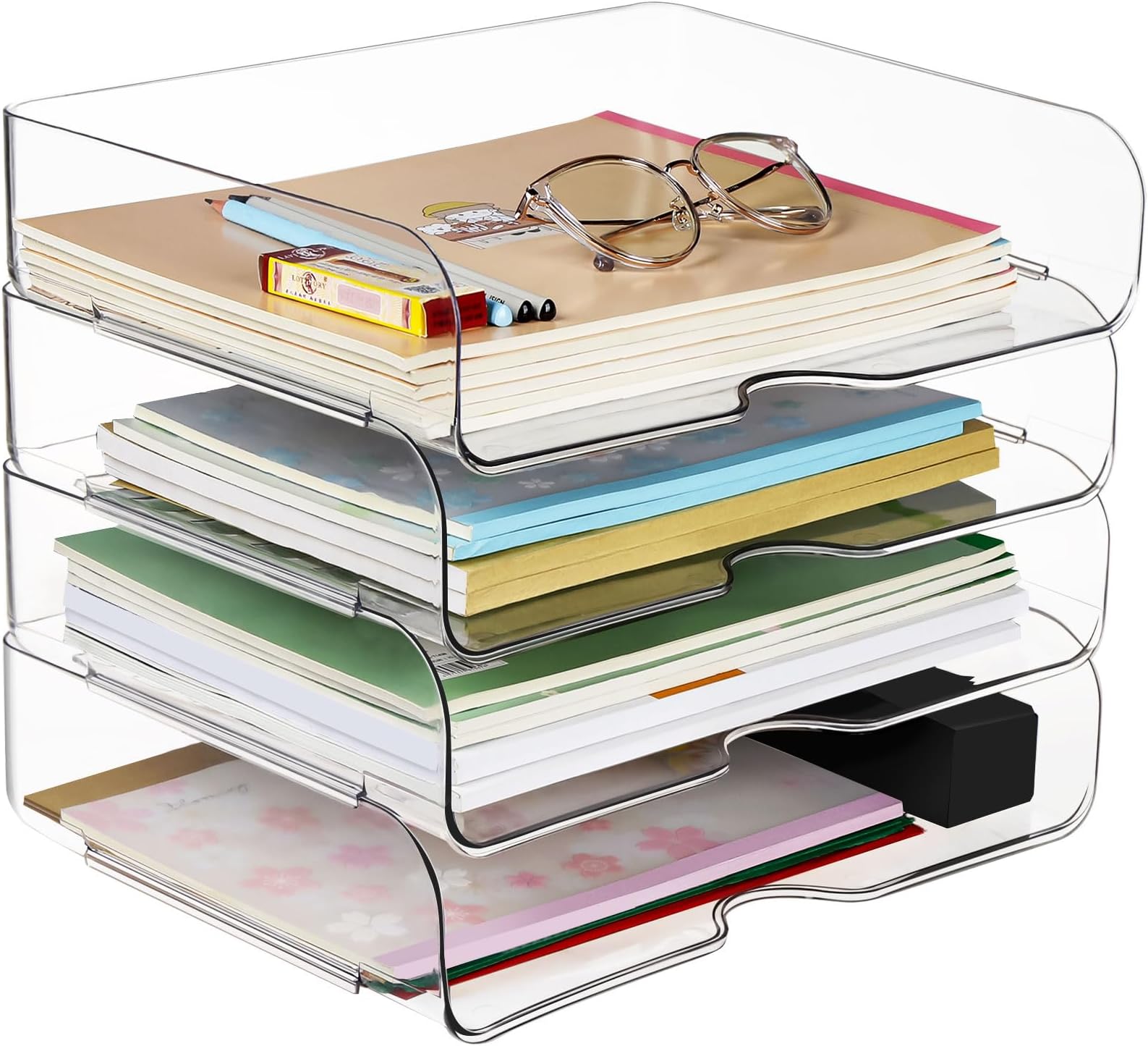 Amazon.com : Motiskyy Clear Stackable Desk Organizer 12.8 x 9.45 x 1.97 ...