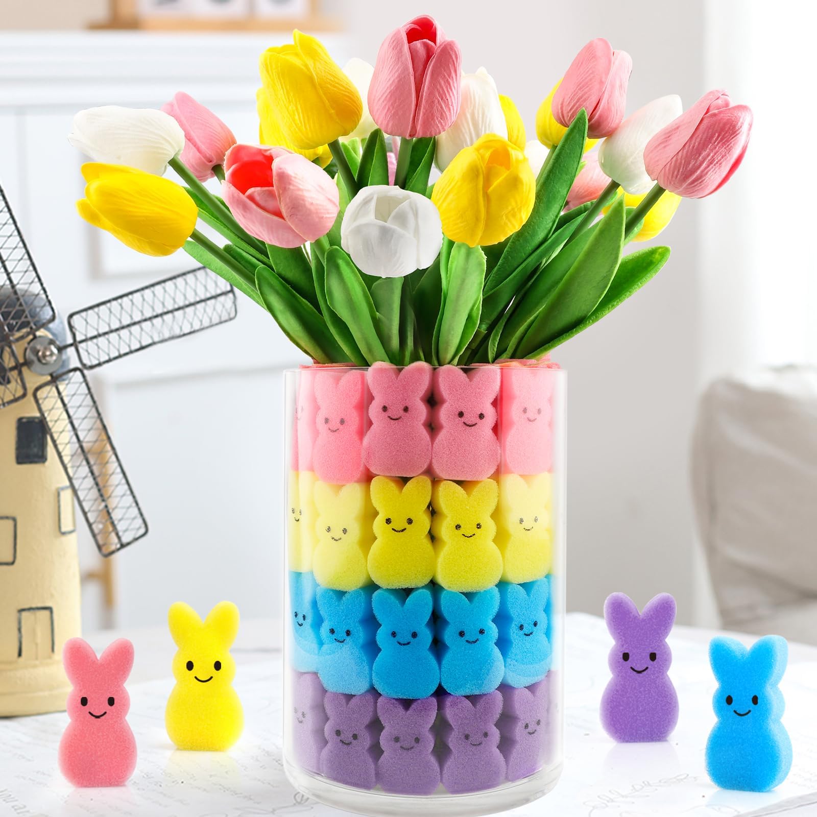 Amazon.com: GOOLAMA Easter Bunny Table Decorations - Easter Peeps Decor ...