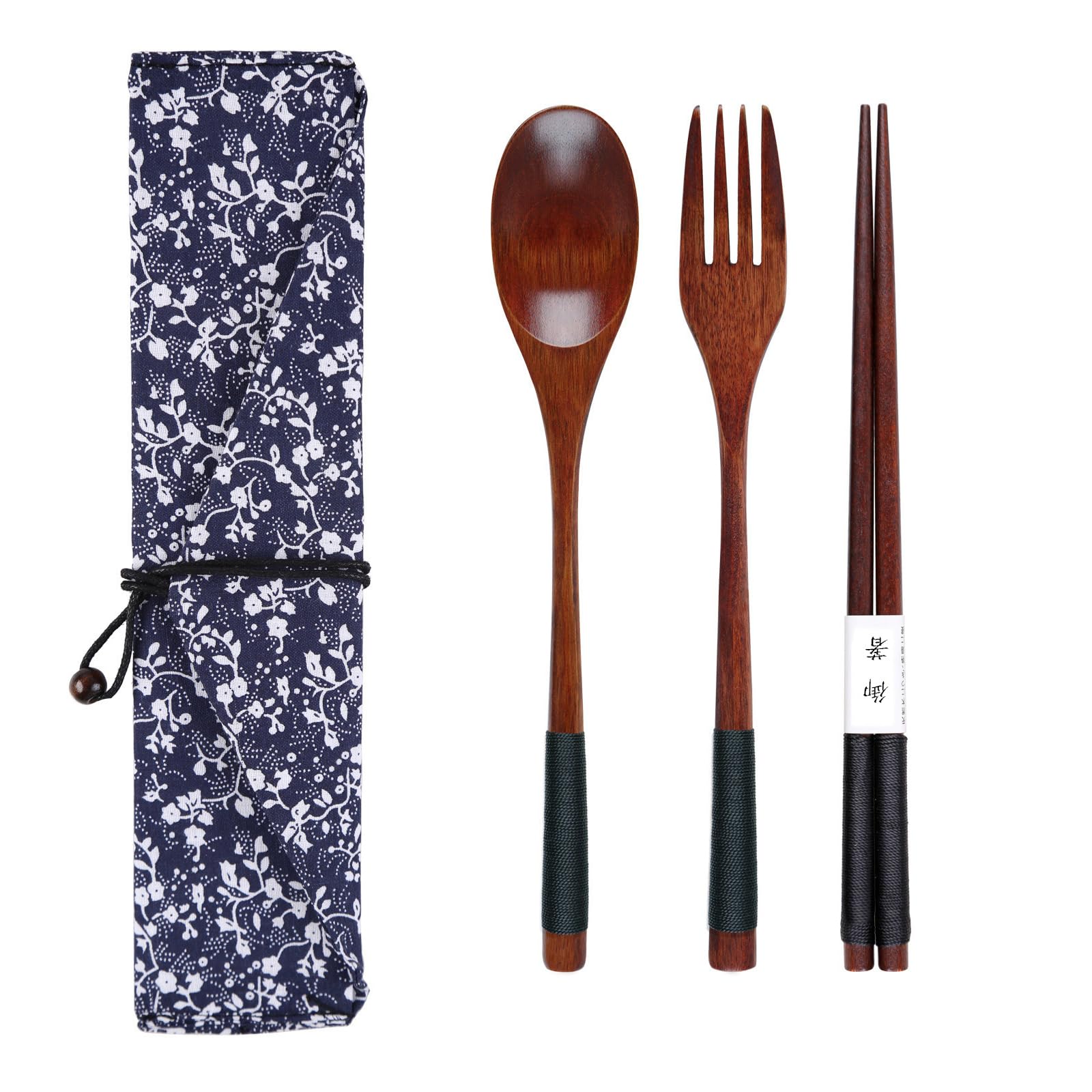 3Pcs Wooden Spoon Fork Chopsticks Set Japanese Style Cutlery Wooden ...