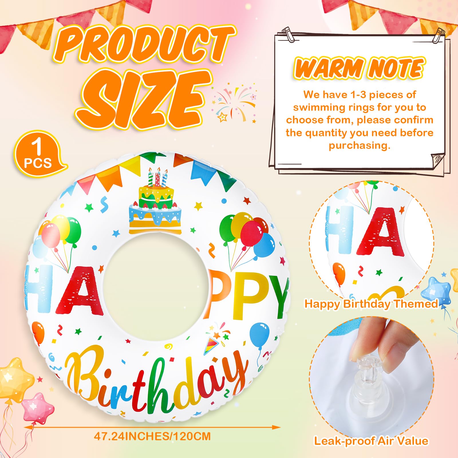 Snapklik.com : 1 Pcs Happy Birthday Inflatable Pool Float Tube 47.24 ...