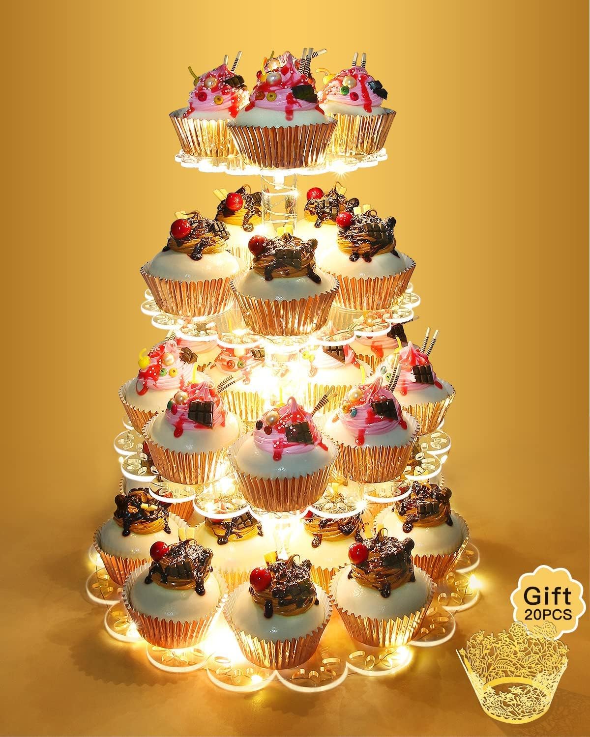 Amazon.com | Ogrmar 4 Tier Acrylic Cupcake Display Stand with LED ...
