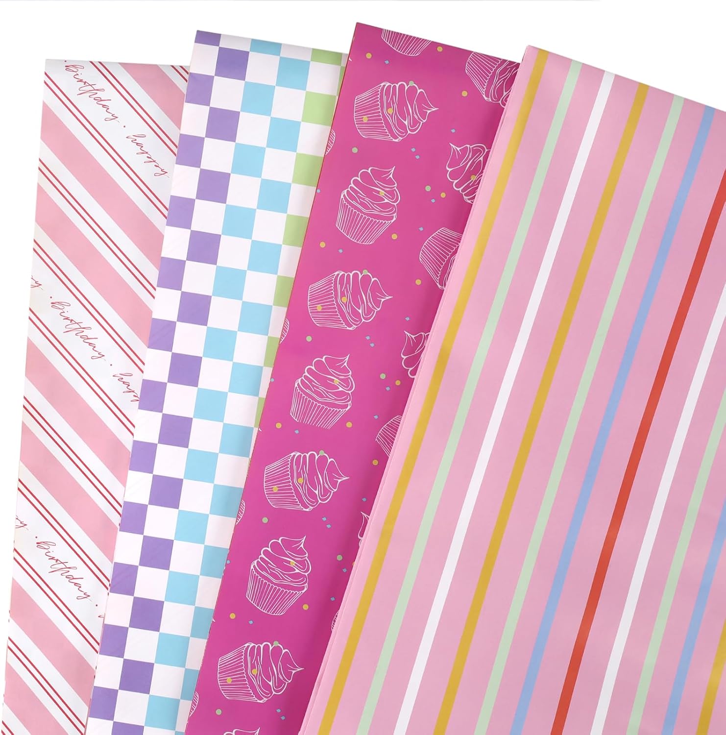 Amazon.com: BIOBROWN Reversible Birthday Wrapping Paper Sheets - 8 ...