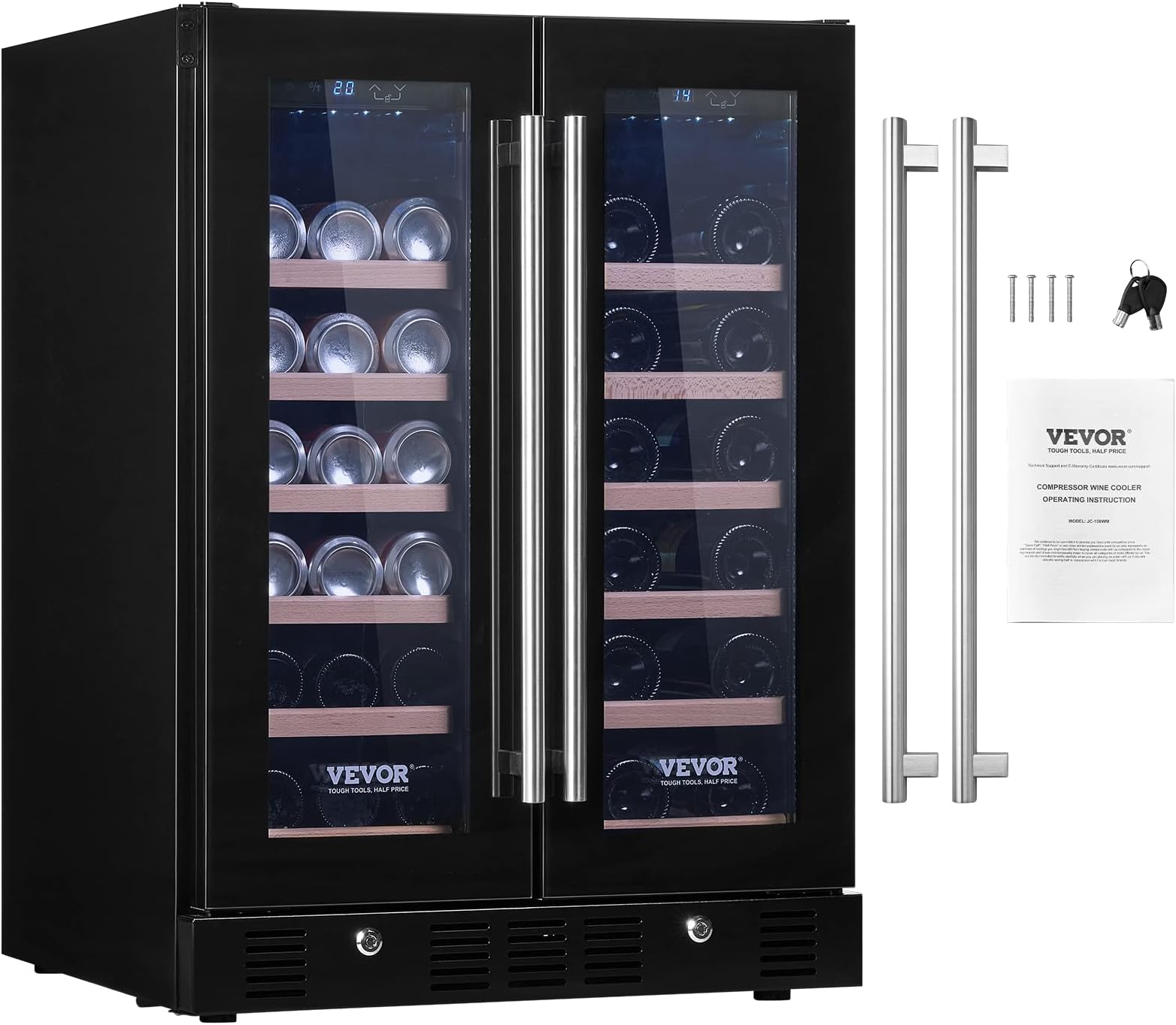 Amazon.com: VEVOR 24" Wine and Beverage Refrigerator, 78 Cans and 20 ...