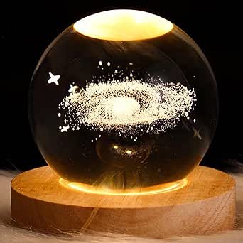 Saturn Lamp, 3D Saturn Crystal Ball Night Light with Wood Base Clear ...