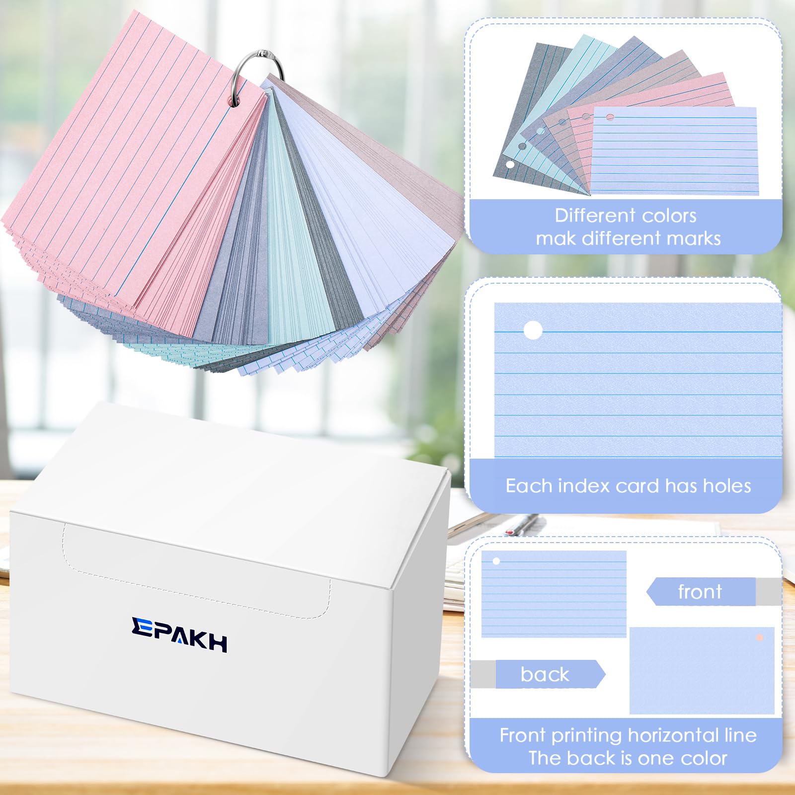 Snapklik.com : Epakh 300 Pieces Lined Index Cards 180 GSM Thick Flash Cards