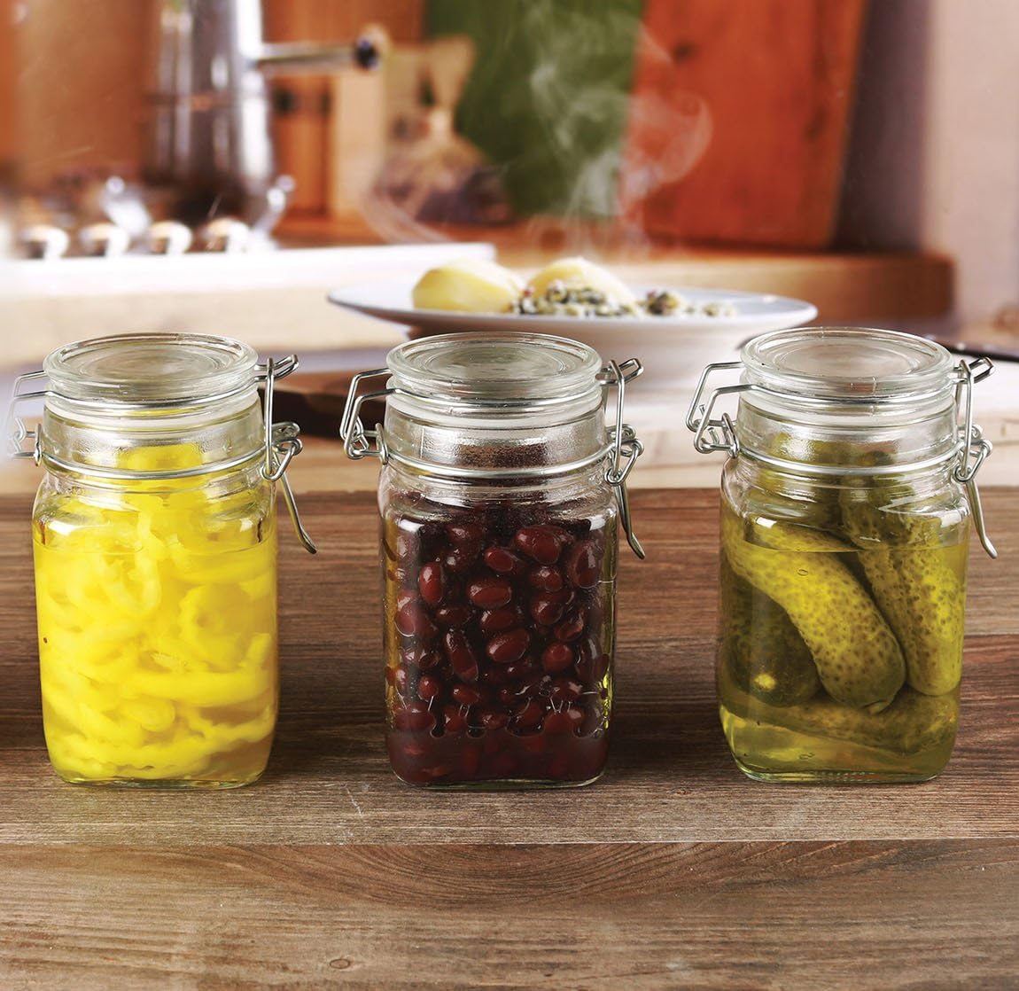 Amazon.com: Circleware Set of 3-10 oz. Glass Spice Jar with Gasket and ...