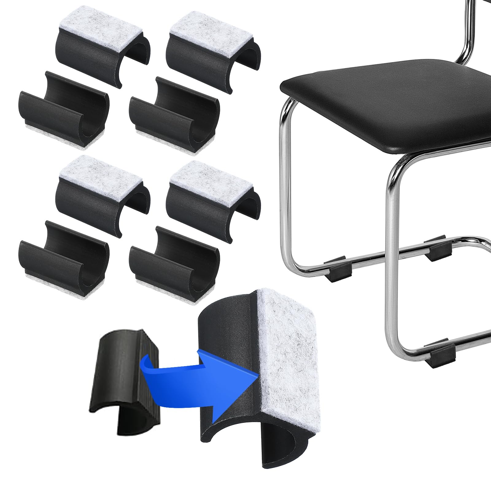 PATIKIL Rectangle U Shaped Chair Leg Tips Caps with Felt Pads, 8 Pack ...