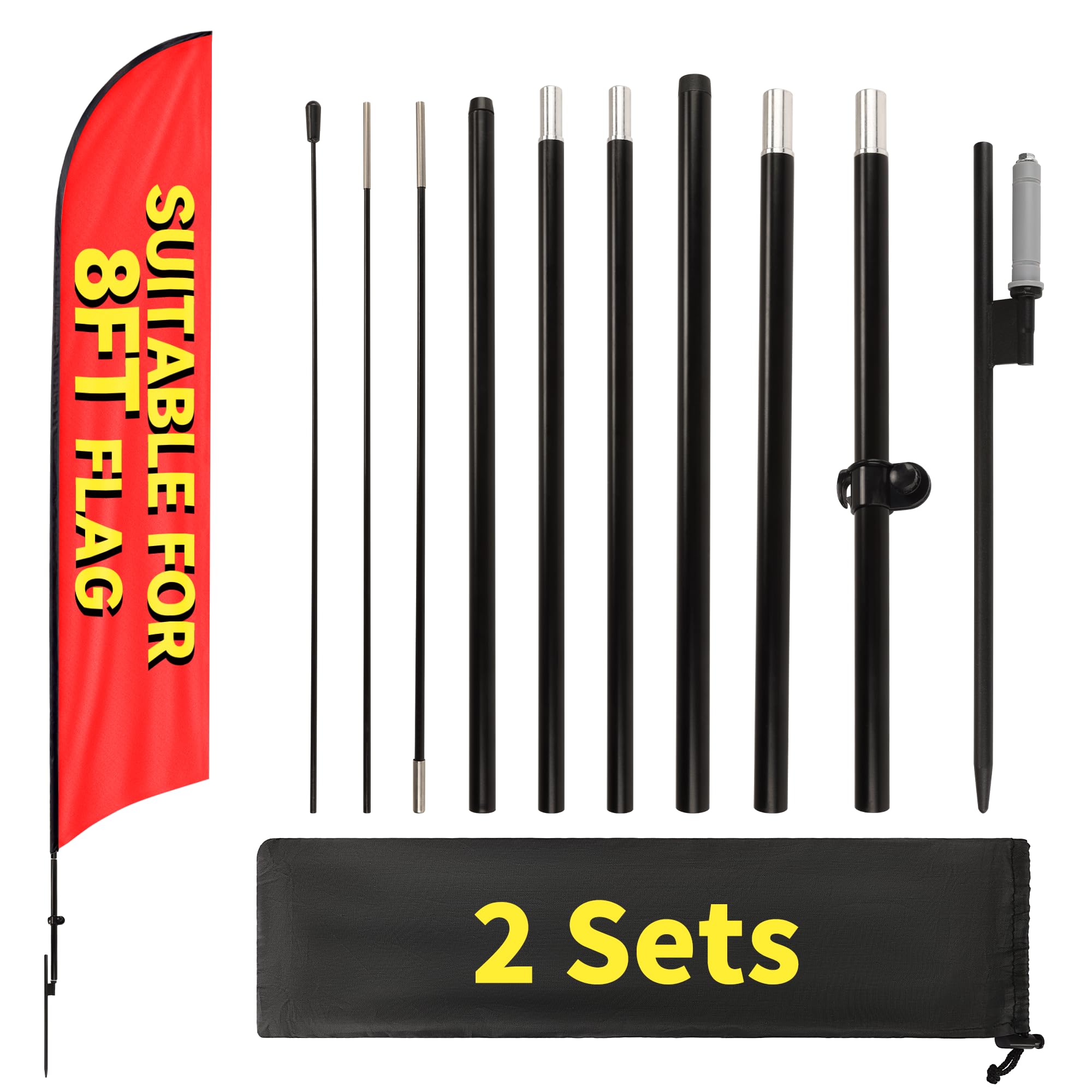Amazon.com : 2 Sets 10FT Heavy Duty Feather Flag Pole Kit for 8FT ...