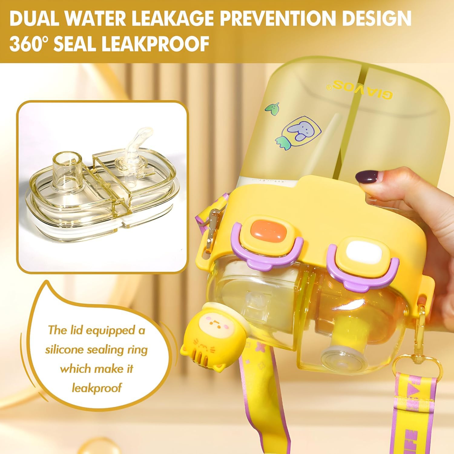 26oz Cute Double Chamber Water Bottle With Straw HiGropcore Kawaii ...
