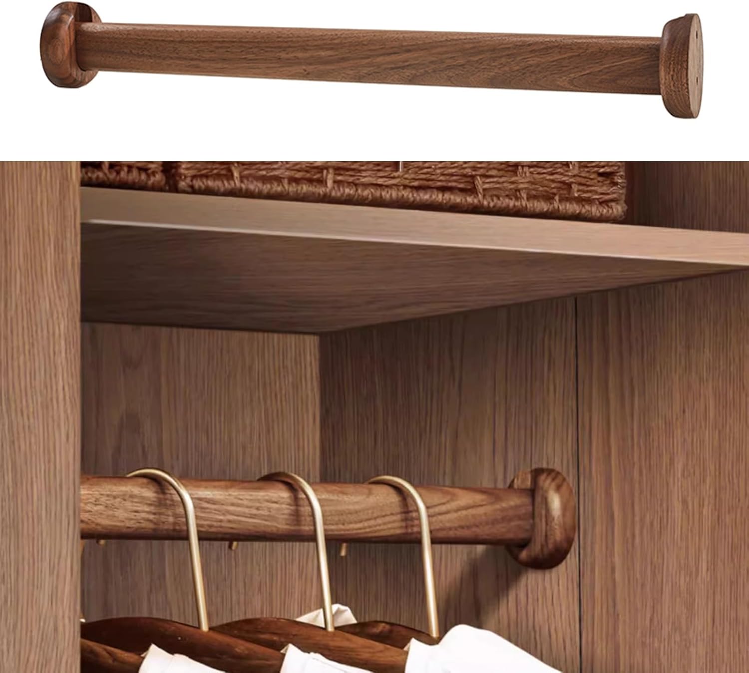 Amazon.com: BBHW Wooden Oval Closet Rod, Extra Wardrobe Rod with End ...