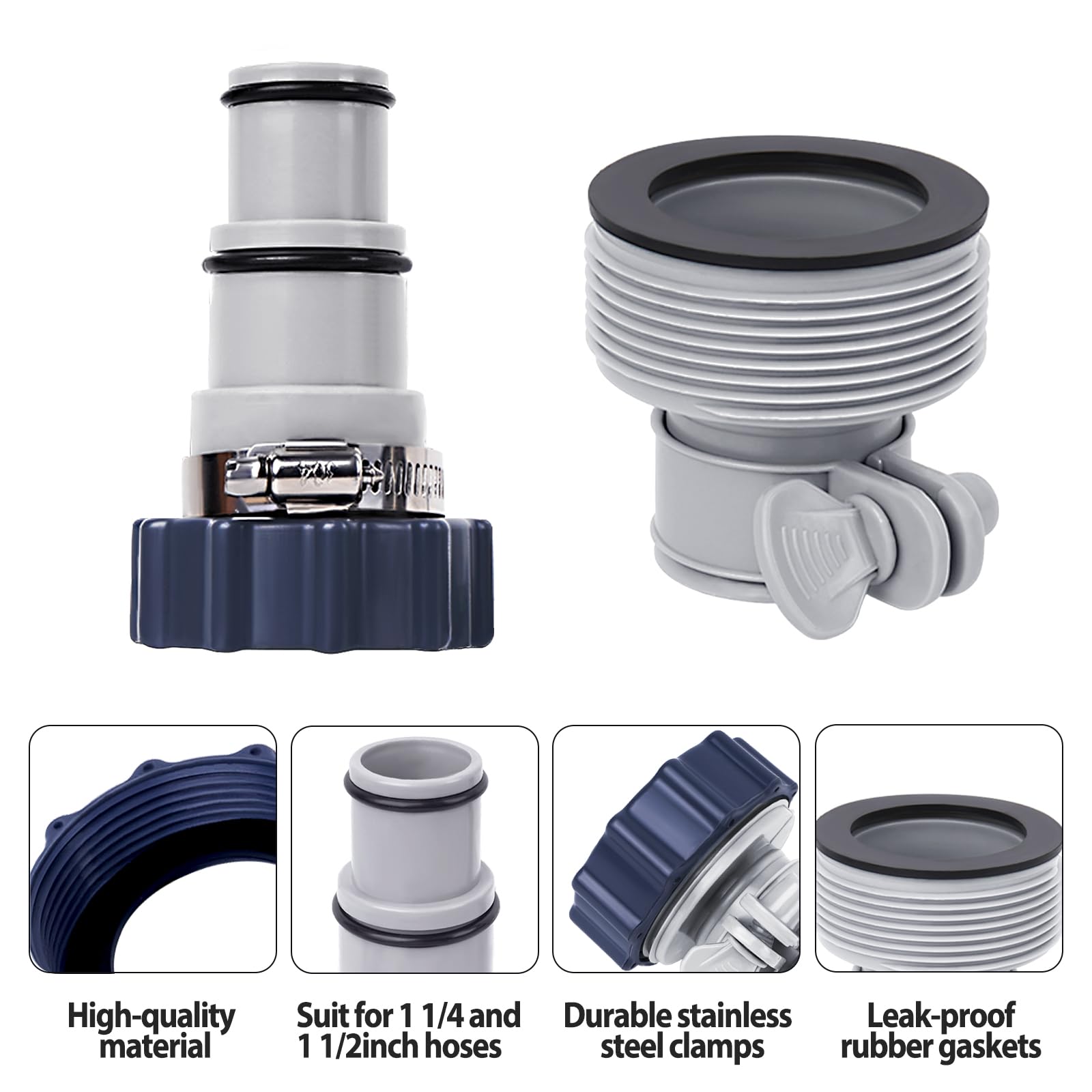 Adorila Pool Hose Adapter Kit, 2 Types Pool Pump Hose Connector for 1.5 ...
