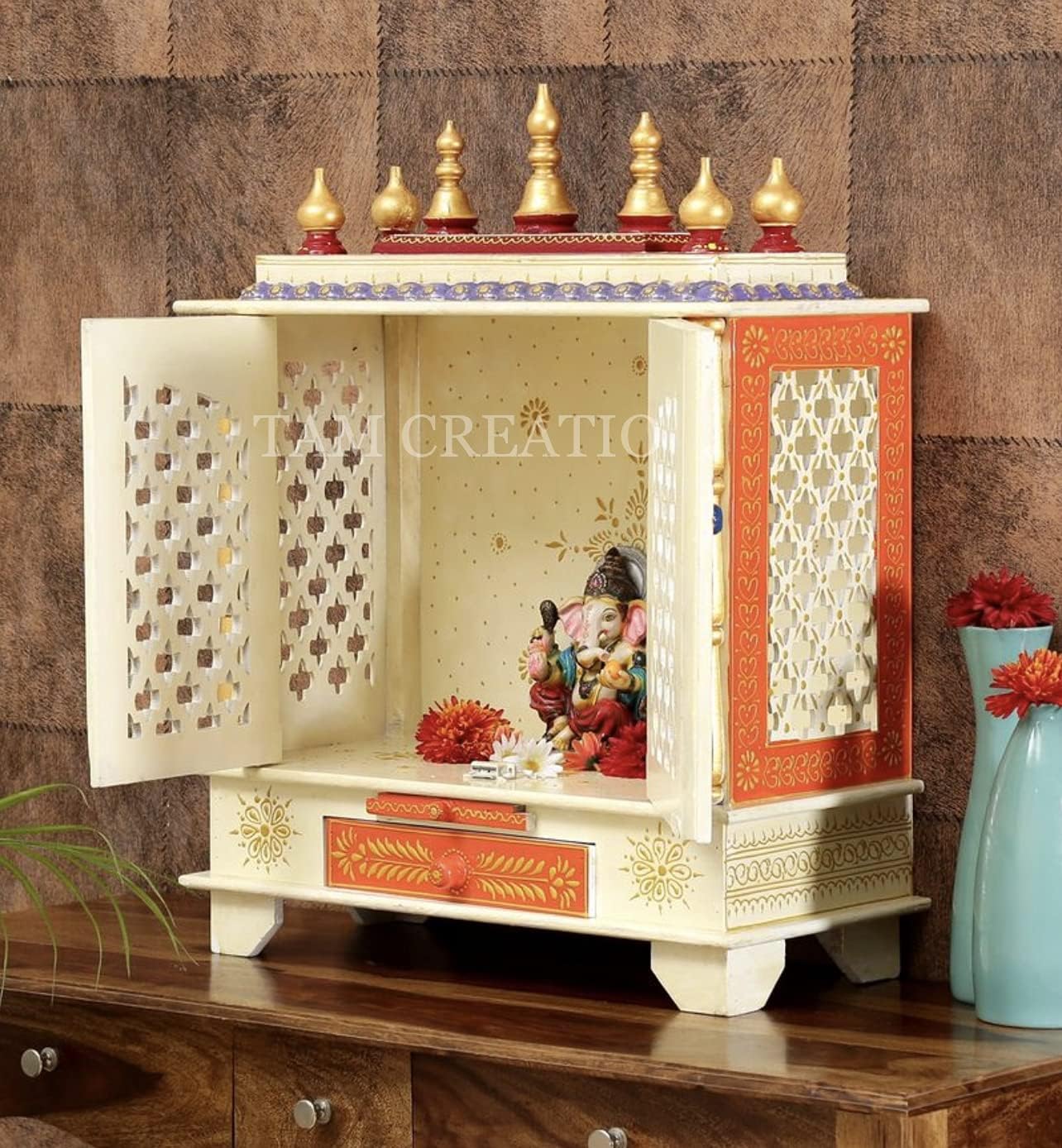 Amazon.com: Aakrati Devyom Wooden Pooja Mandir Indian Hindu Decoration ...