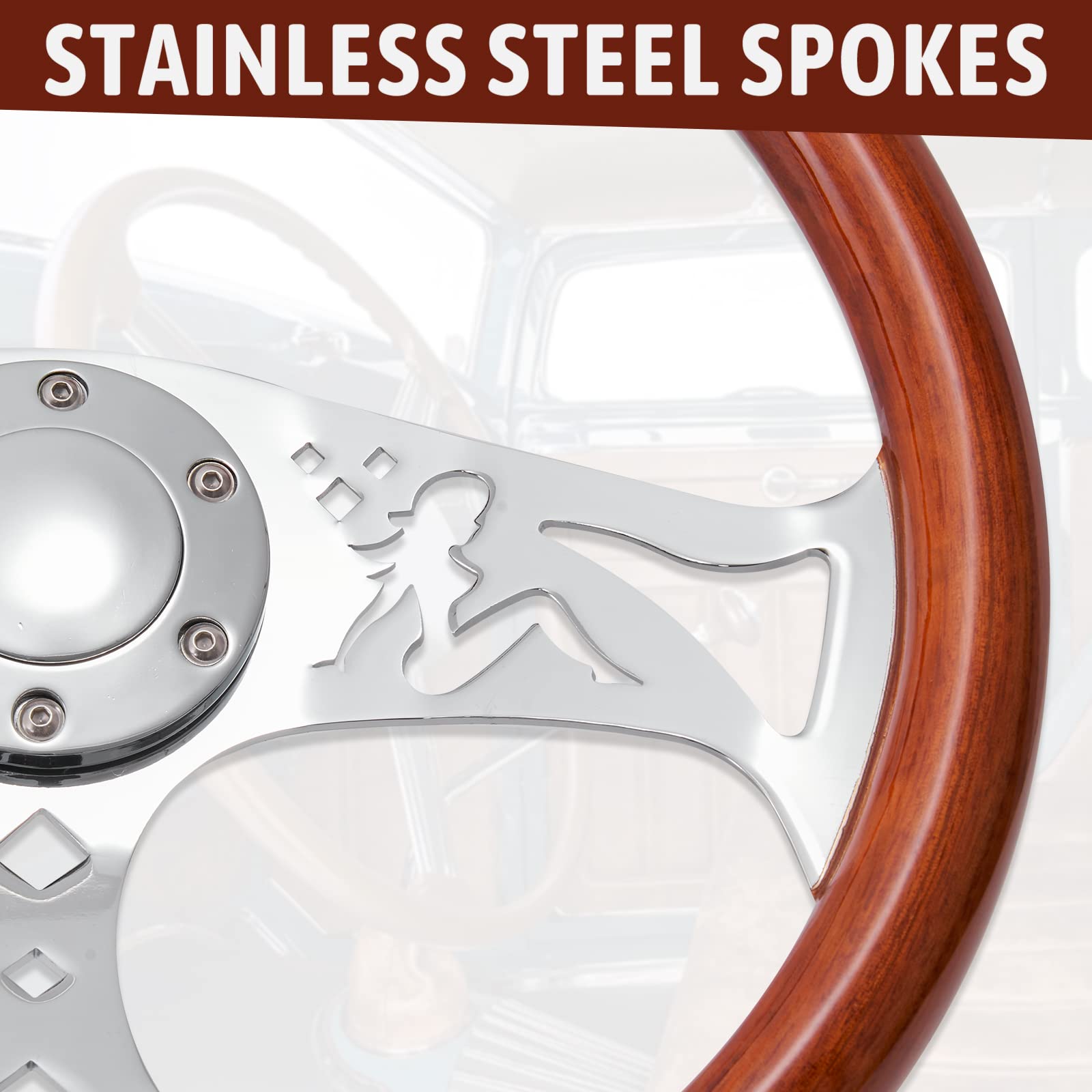 Snapklik.com : TEMSONE 15" Wood Steering Wheel Grain Billet Polished 3 ...