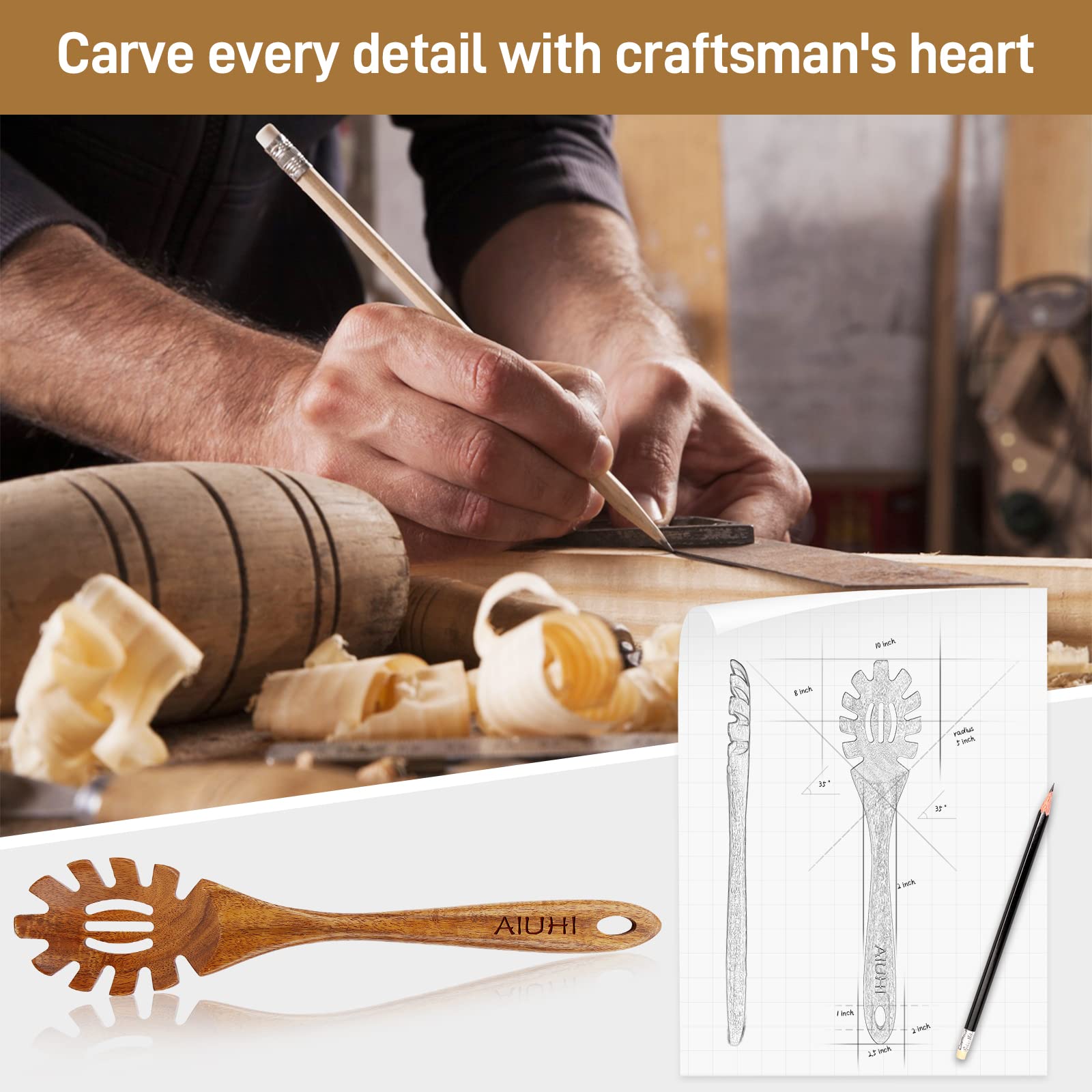 Snapklik.com : Spaghetti Server, Wooden Pasta Spoon,Teak Wood Pasta Server