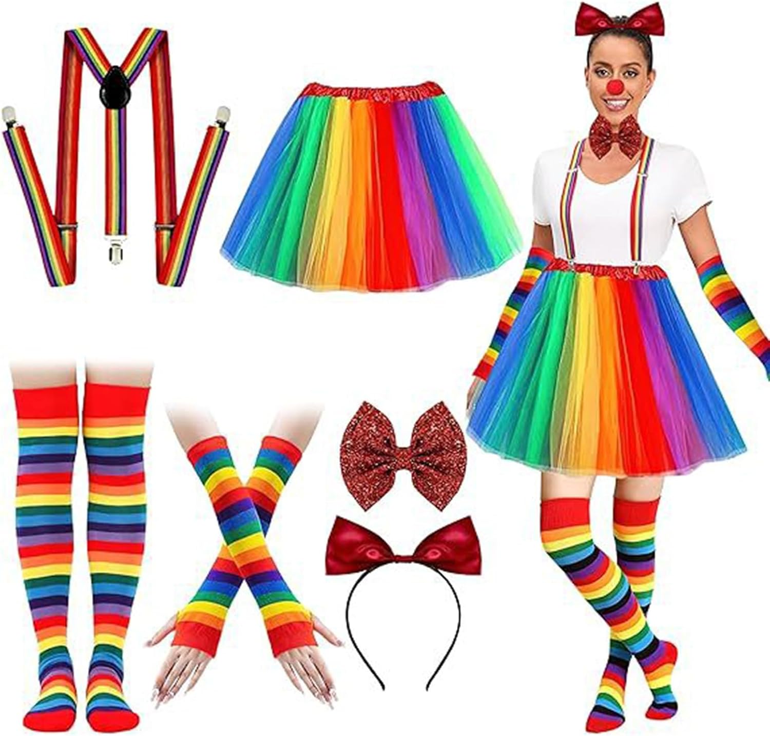 Bauzuoyo Clown Kostüm Damen, Regenbogen Tüllrock Damen, Karnevalskostüm ...