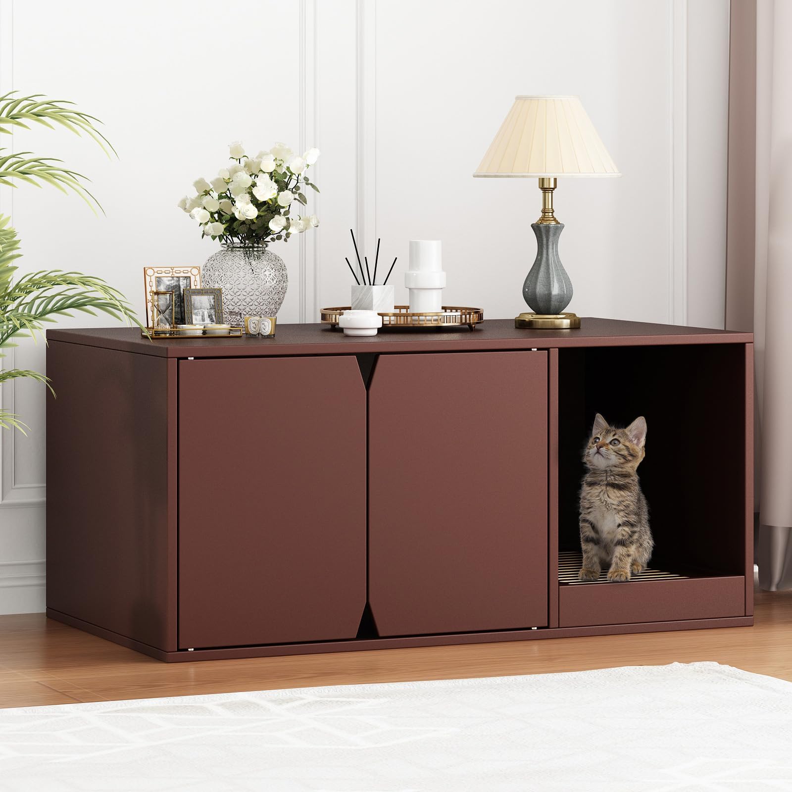 Amazon.com: DAWNSPACES Cat Litter Box Enclosure Modern Wood Stackable ...