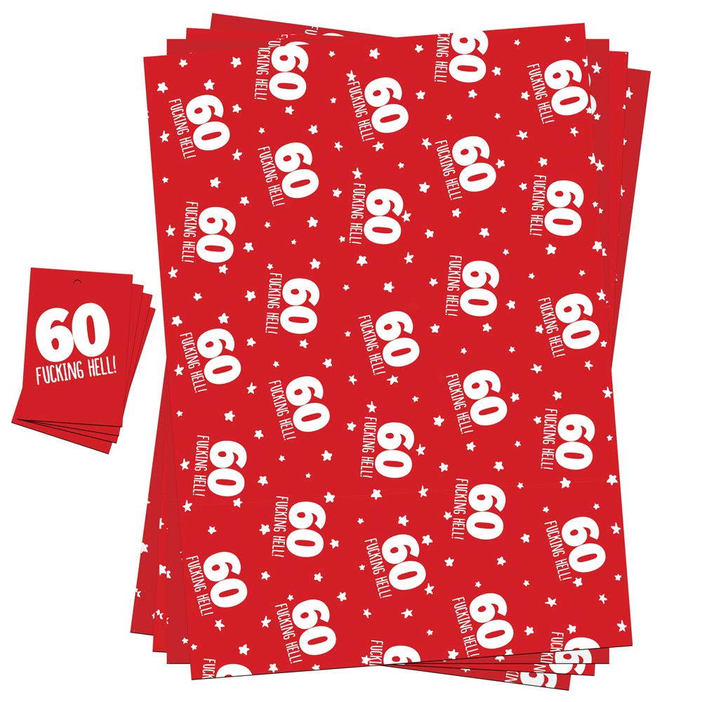 60th Birthday Wrapping Paper Gift Wrap & Tags for Men Women Funny Adult ...