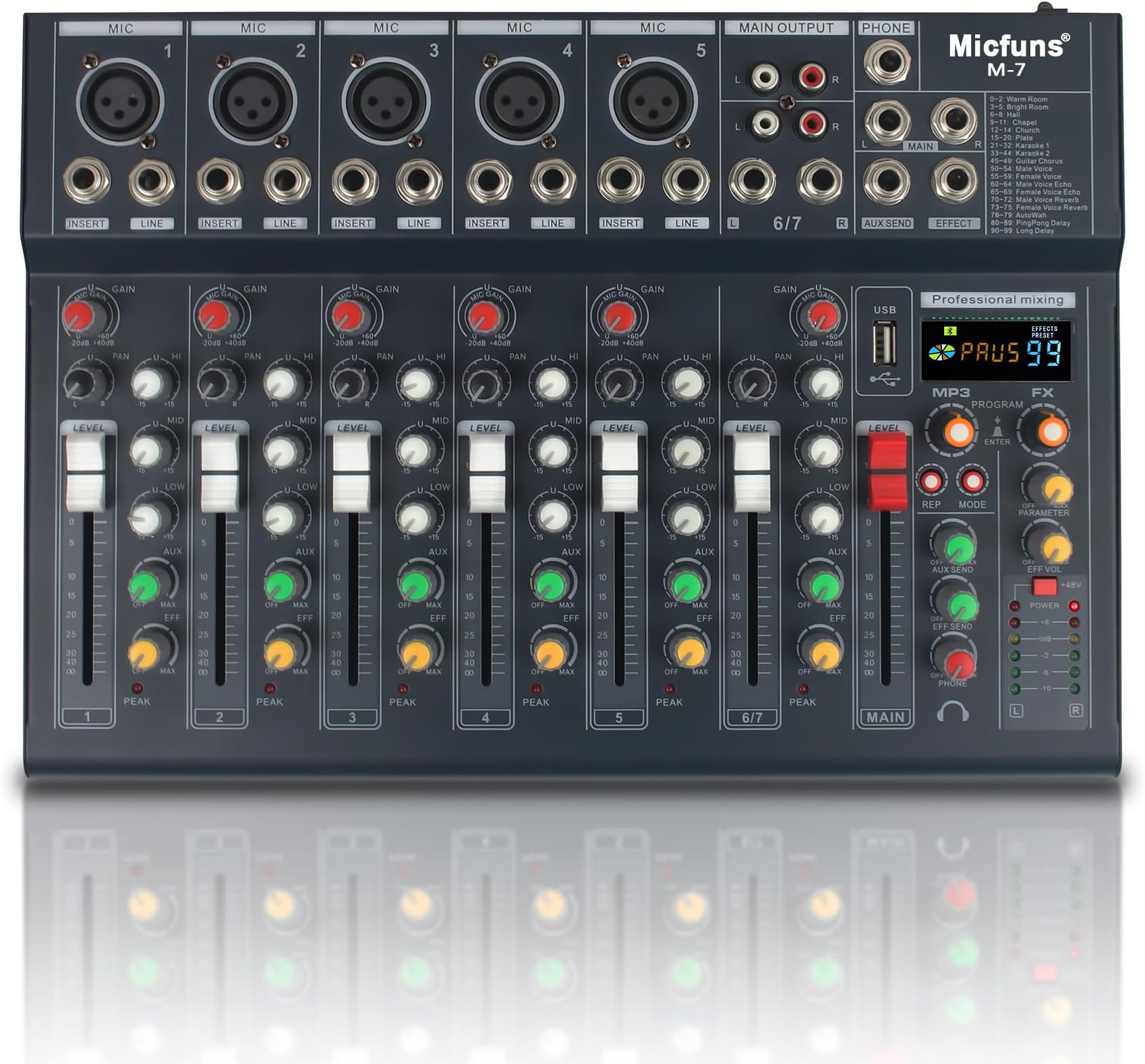 Amazon.com: Micfuns M7 5V supply Unpowered Recording Mixers with 99DSP ...