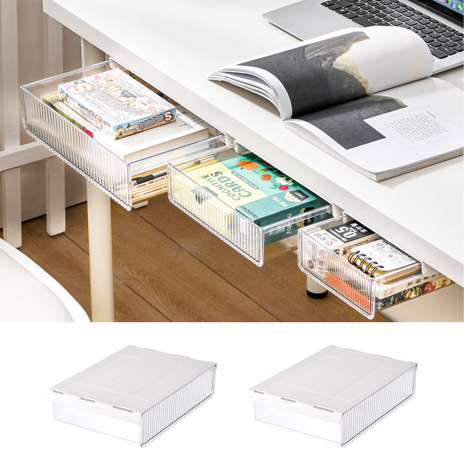 2 Sets Under Desk Drawer,Attachable Under Desk Storage,Hidden Self ...