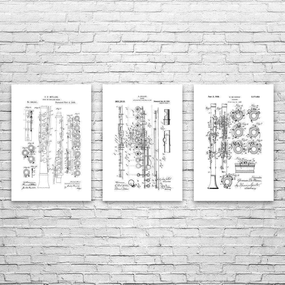 Snapklik.com : Patent Earth Wind Instruments Posters Set Of 3