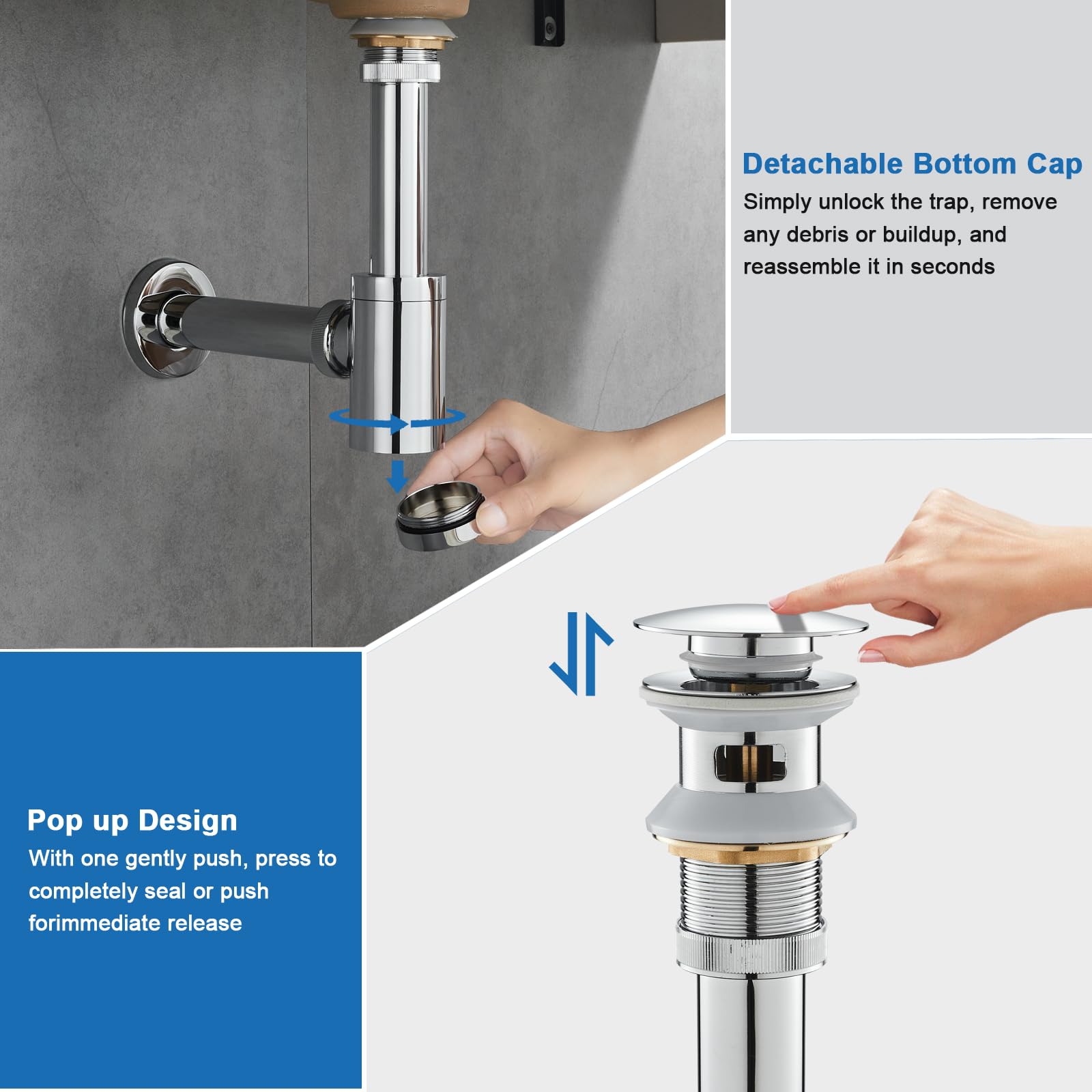 Snapklik.com : OUGOO Bathroom Sink P-Trap Complete Set, Adjustable 1-1/ ...