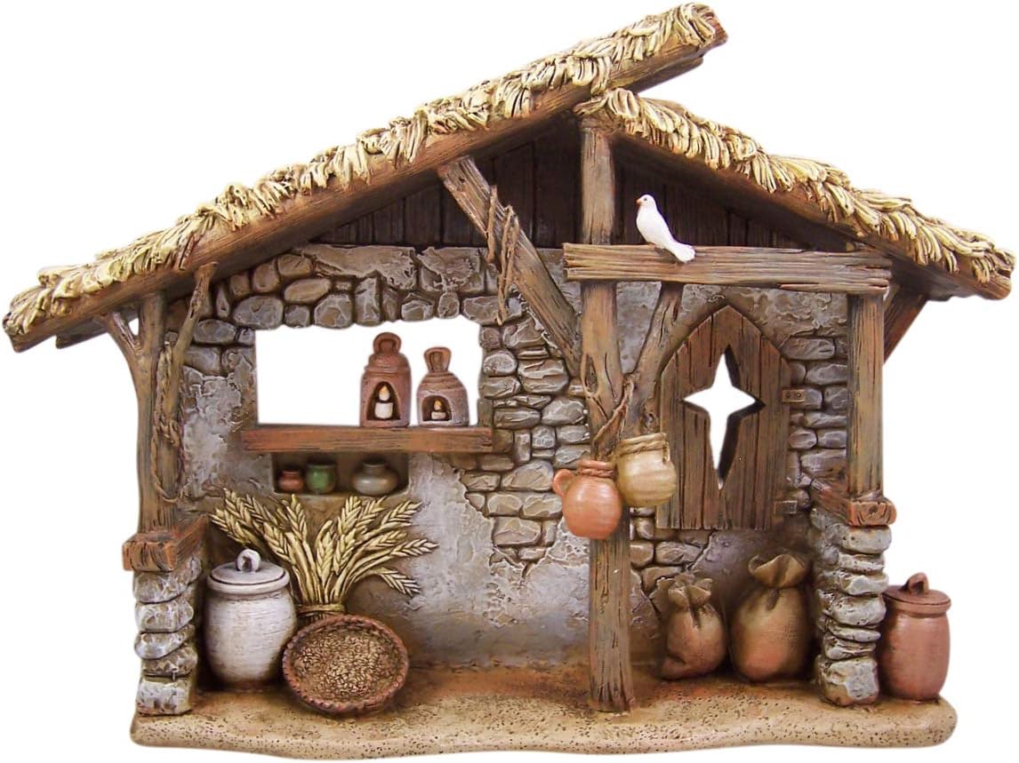 Amazon.com: Village Nativity Wooden Stable Creche for Christmas ...