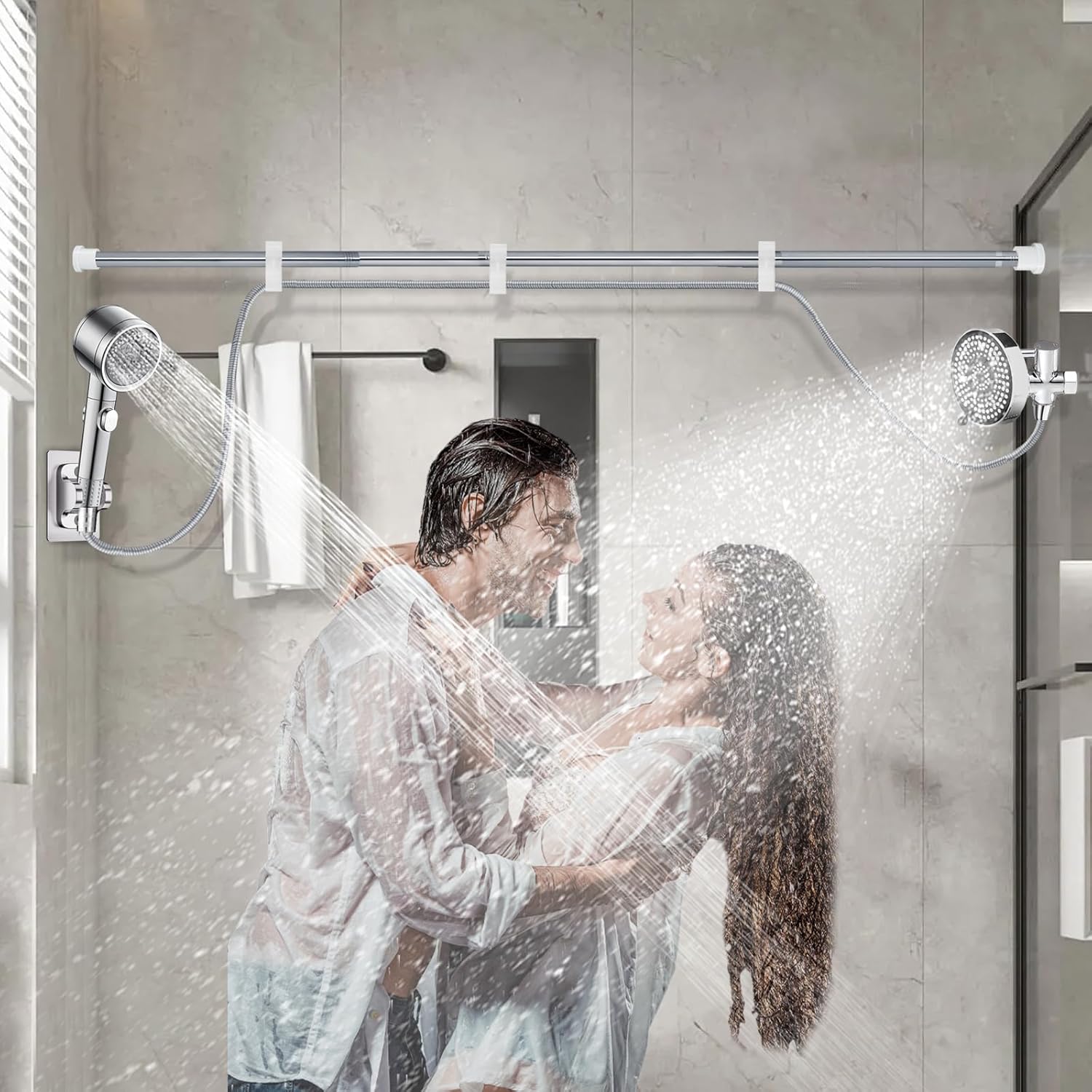 DEVA Dual Shower Head for Couples, Double Shower System for Two People, 6+3 Adjustable Spray ...